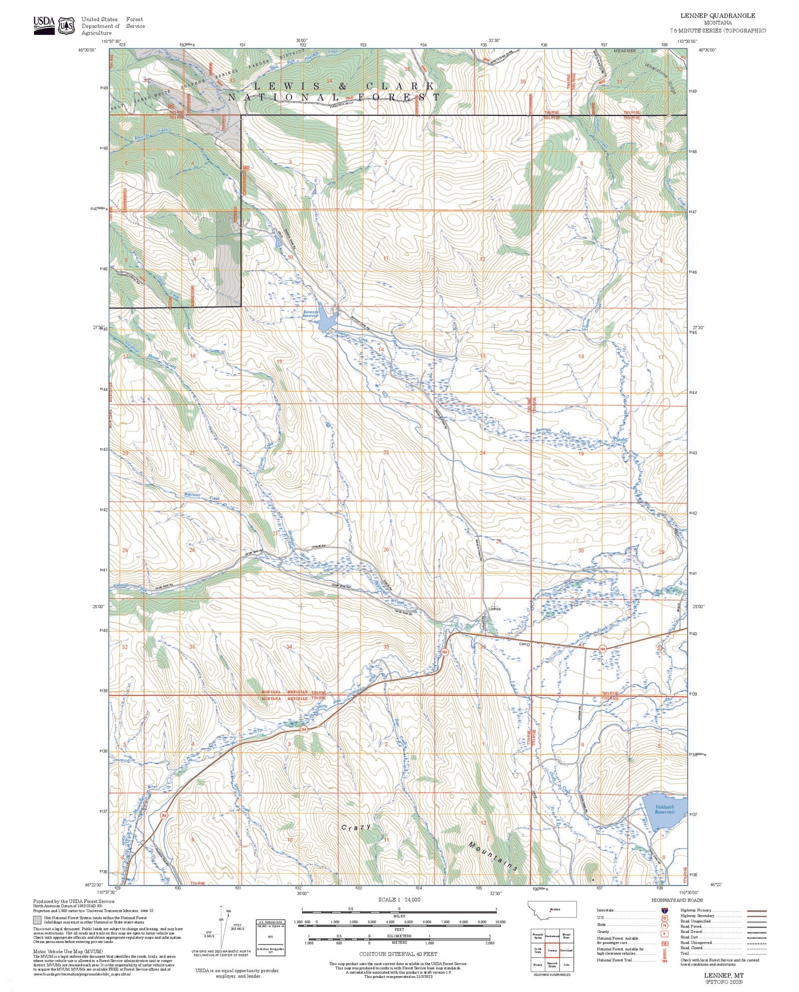 2025 Forest Service Topo Map of Lennep Montana – MyTopo Map Store