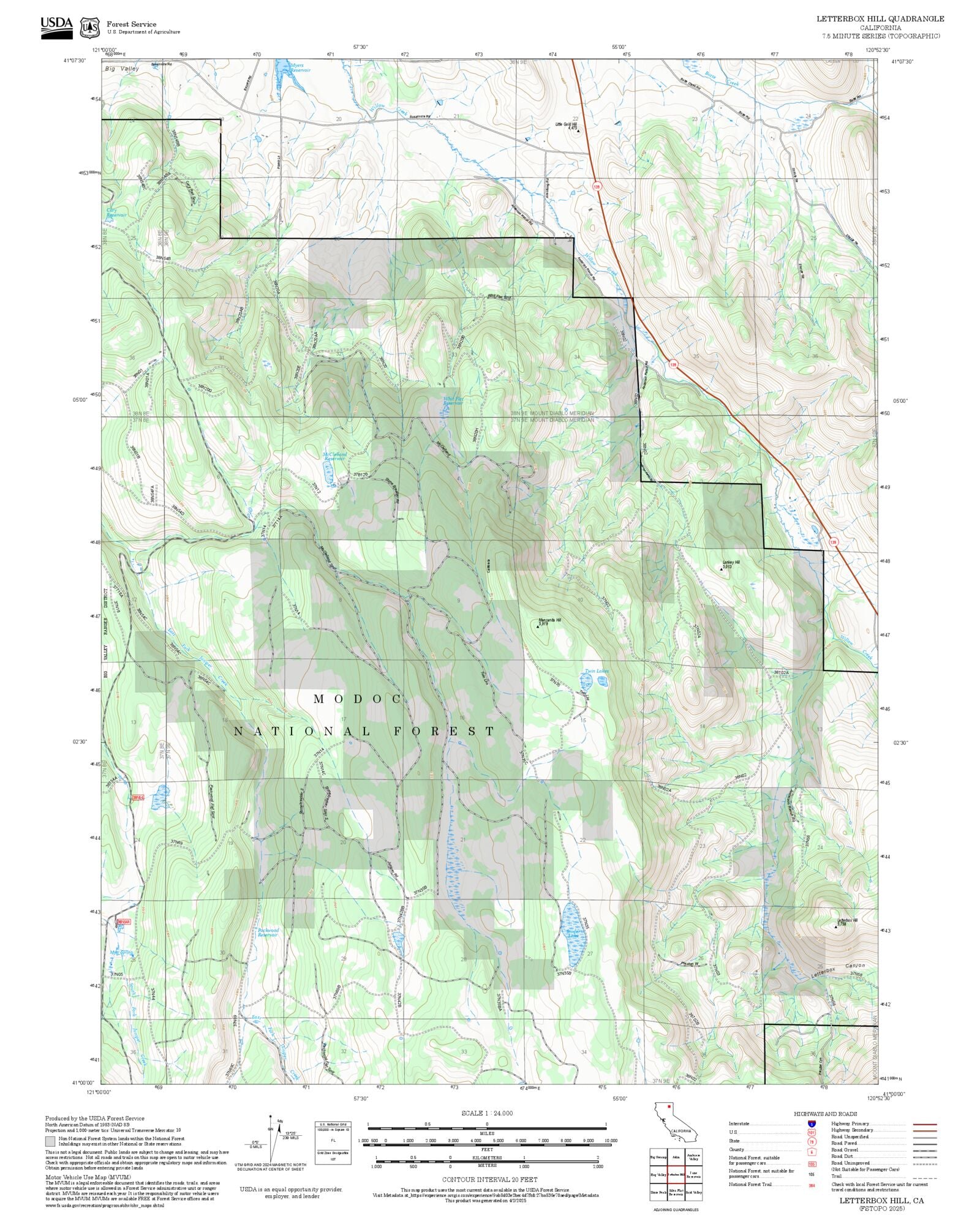 2025 Forest Service Topo Map of Letterbox Hill California – MyTopo Map ...