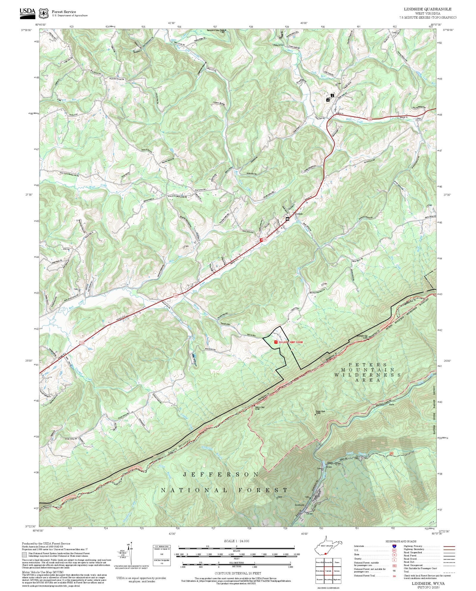 2025 Forest Service Topo Map of Lindside West Virginia – MyTopo Map Store