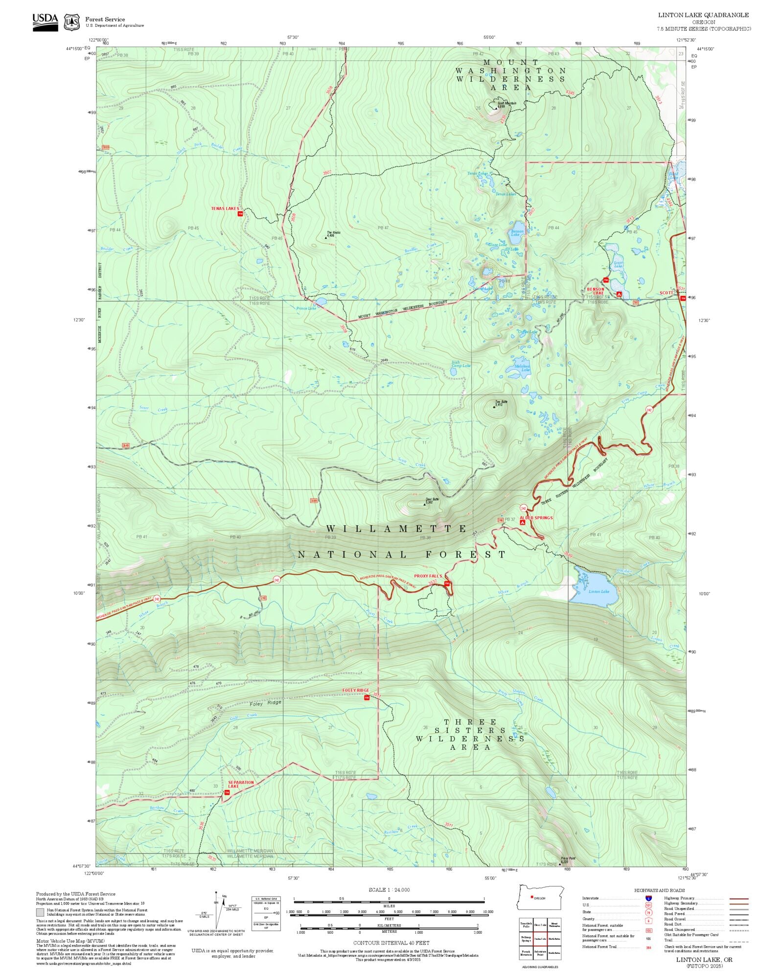 2025 Forest Service Topo Map of Linton Lake Oregon – MyTopo Map Store