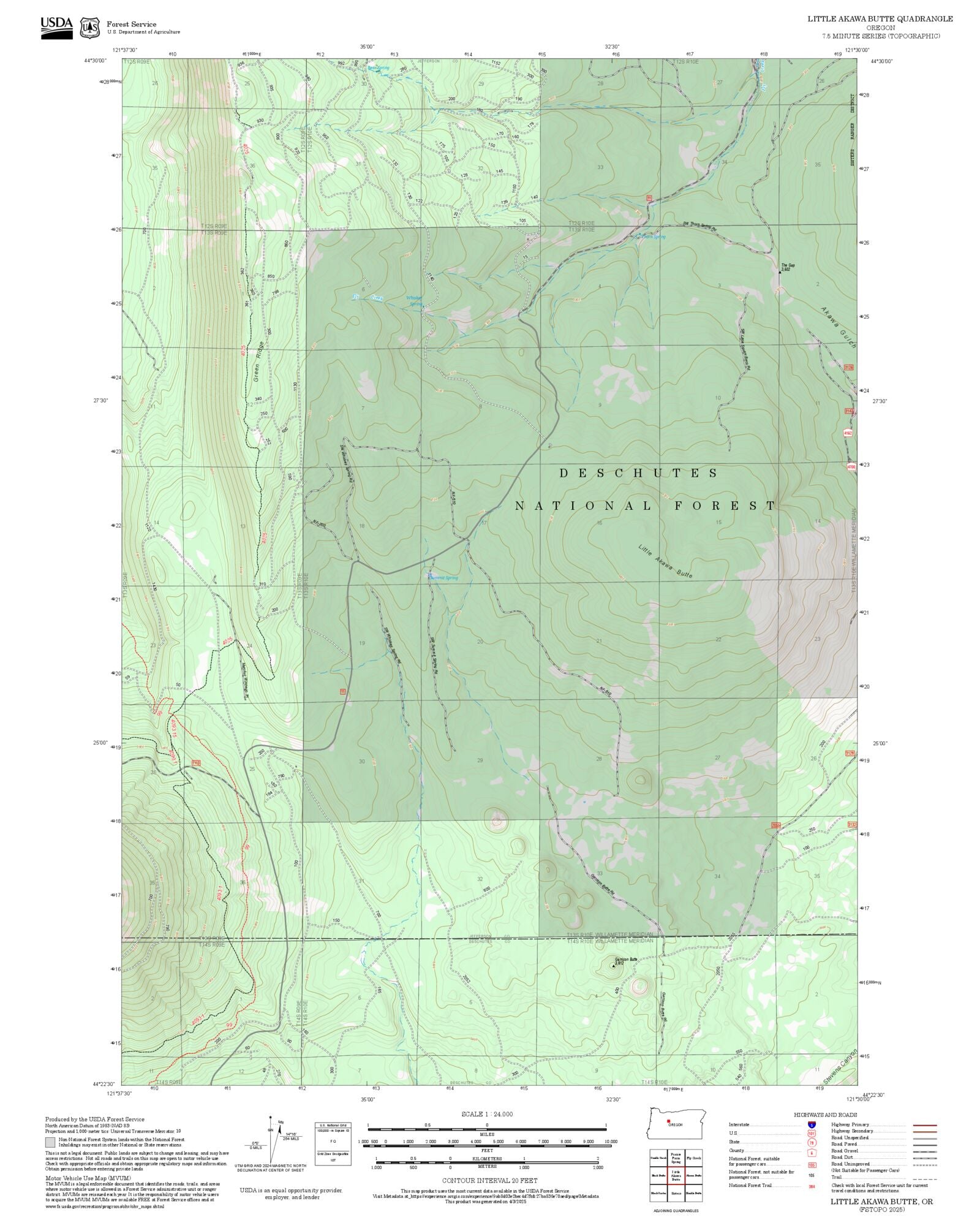 2025 Forest Service Topo Map of Little Akawa Butte Oregon – MyTopo Map ...