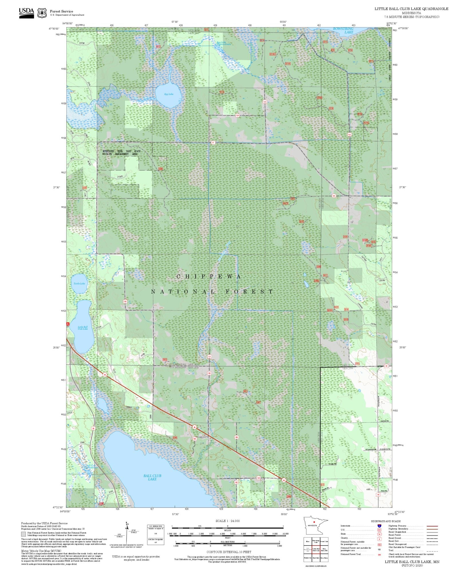 2025 Forest Service Topo Map of Little Ball Club Lake Minnesota ...
