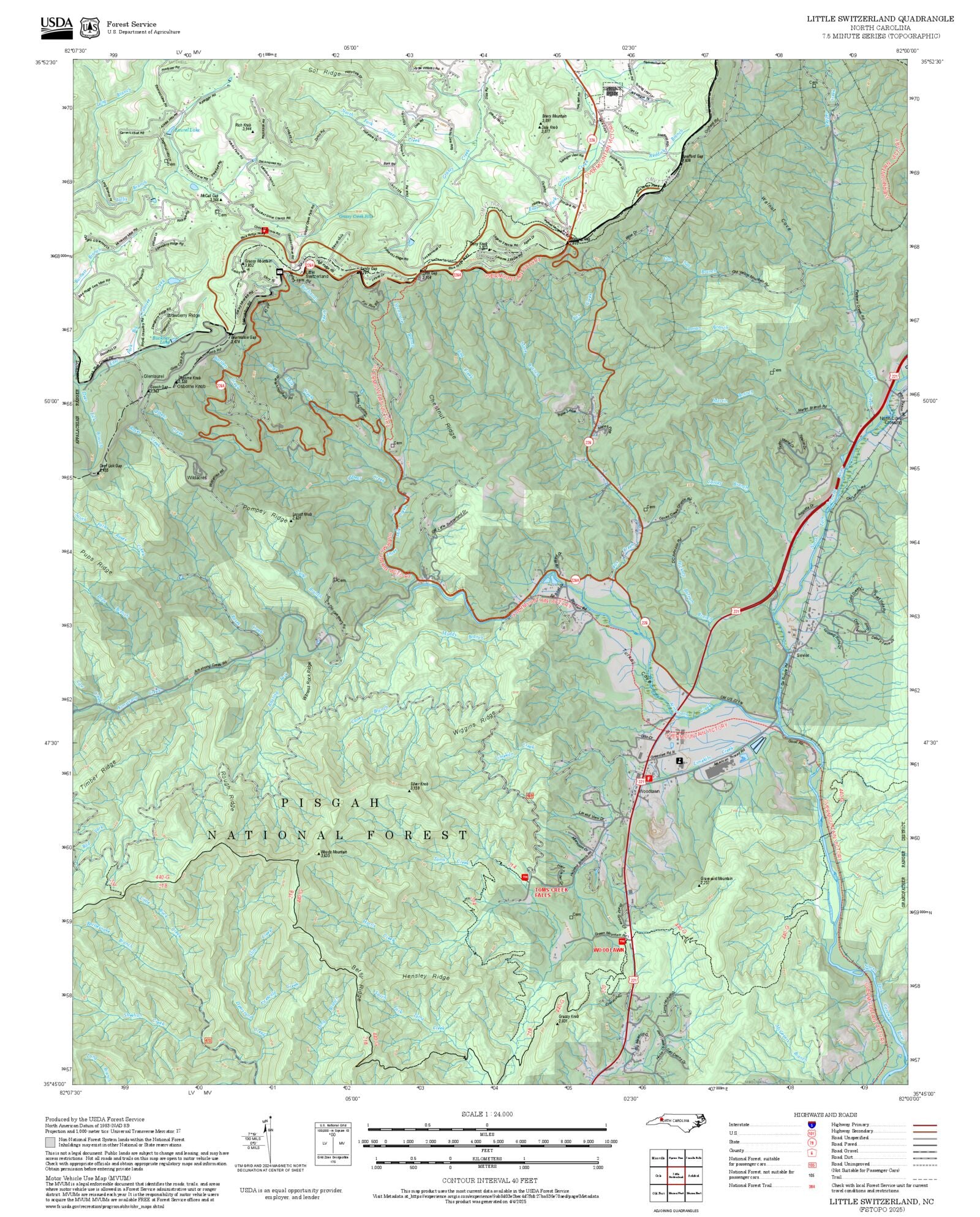 2025 Forest Service Topo Map of Little Switzerland North Carolina ...