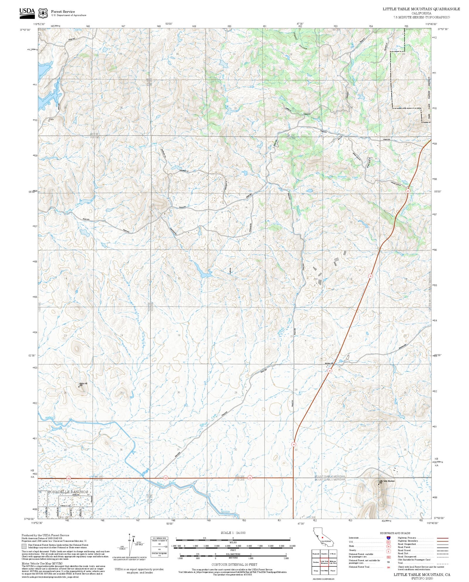 2025 Forest Service Topo Map of Little Table Mountain California ...