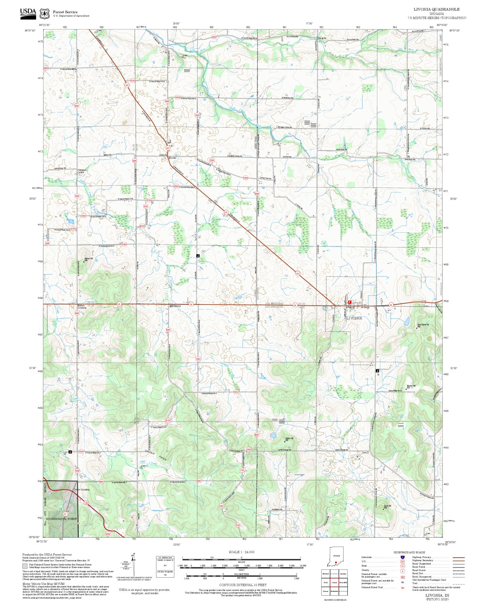 2025 Forest Service Topo Map of Livonia Indiana – MyTopo Map Store