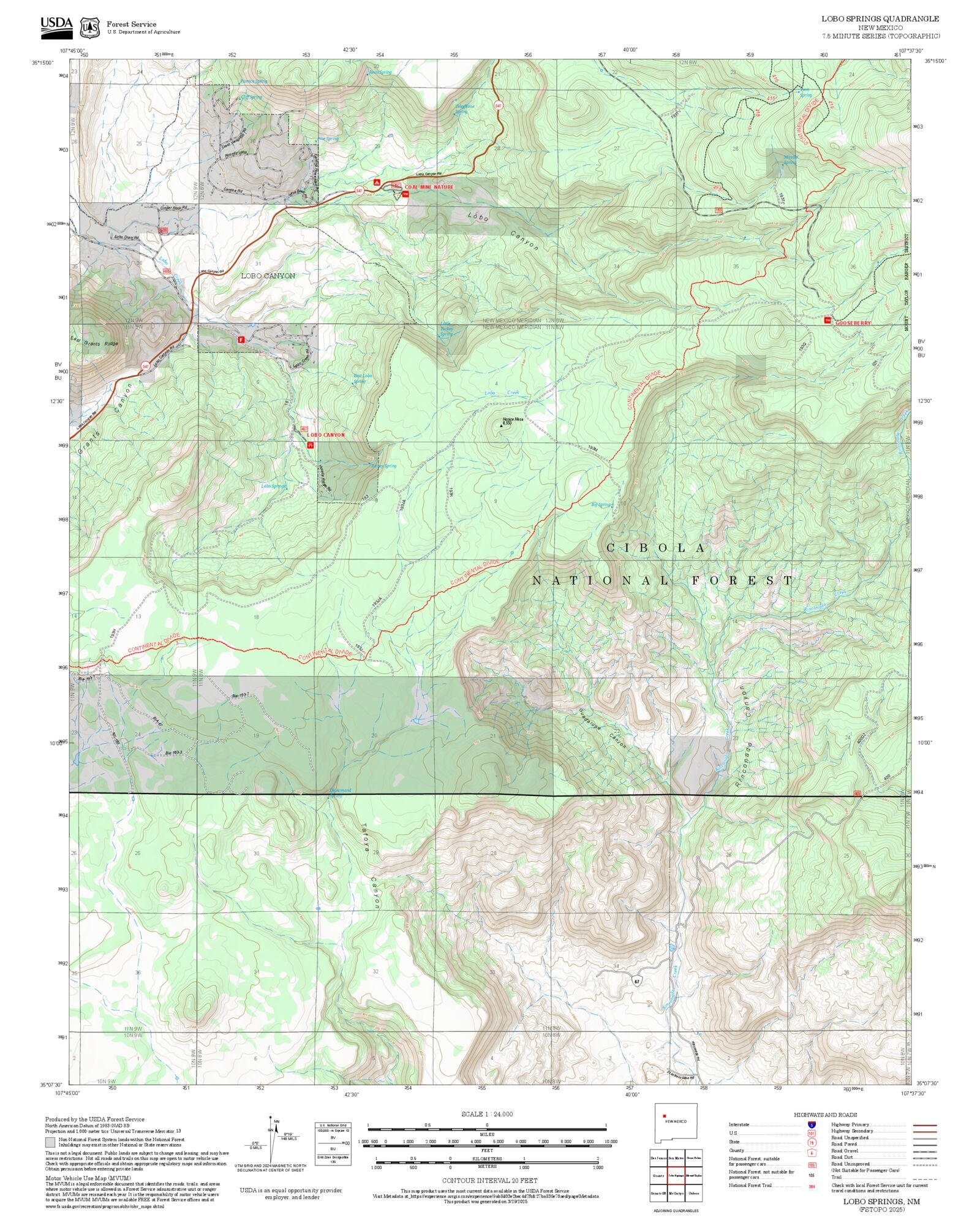 2025 Forest Service Topo Map of Lobo Springs New Mexico – MyTopo Map Store