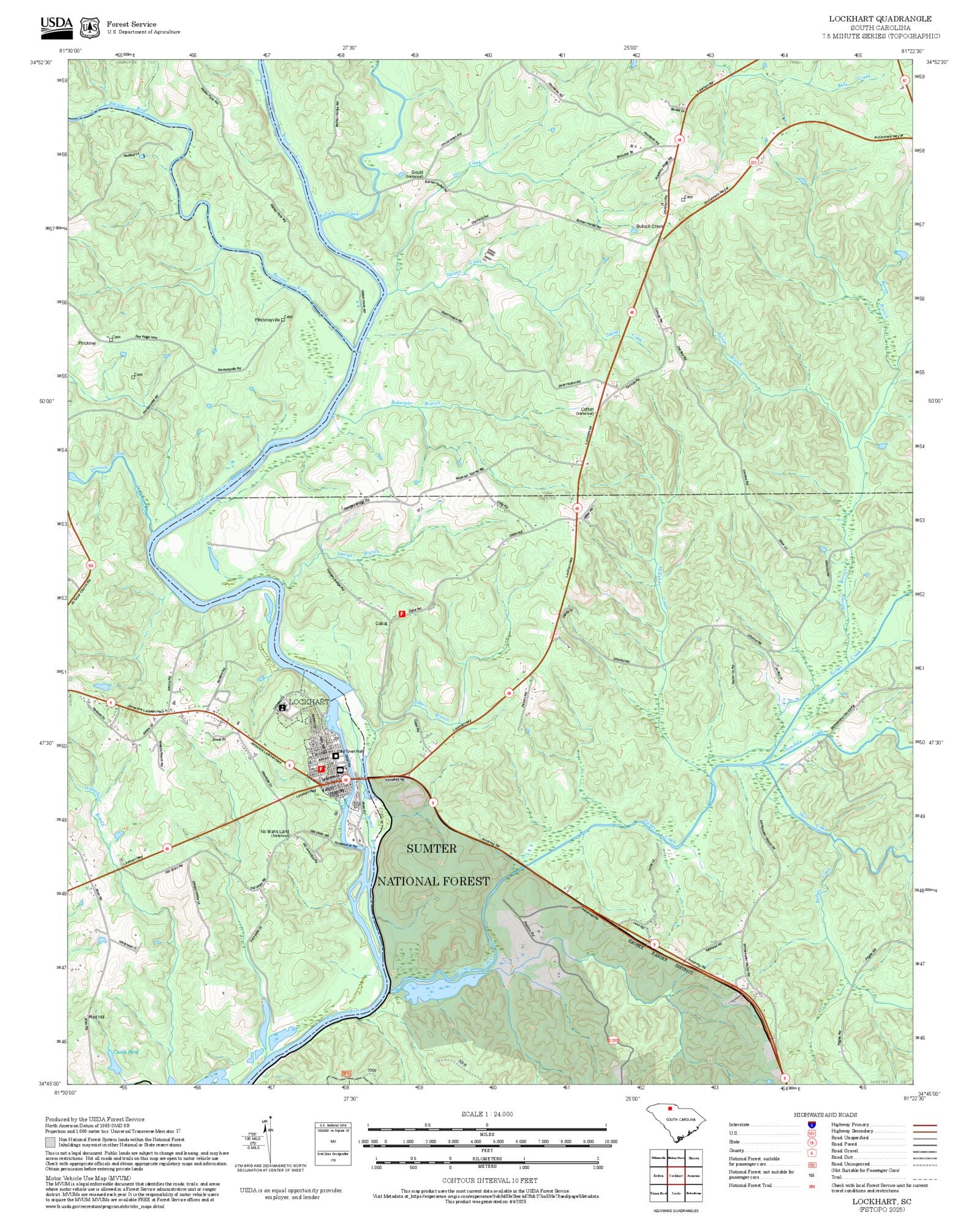 2025 Forest Service Topo Map of Lockhart South Carolina – MyTopo Map Store