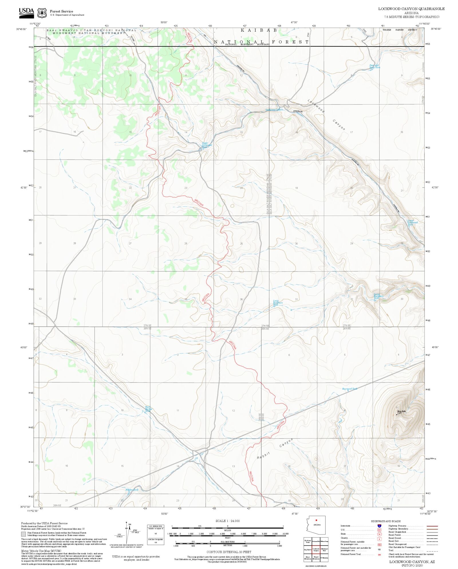 2025 Forest Service Topo Map of Lockwood Canyon Arizona – MyTopo Map Store
