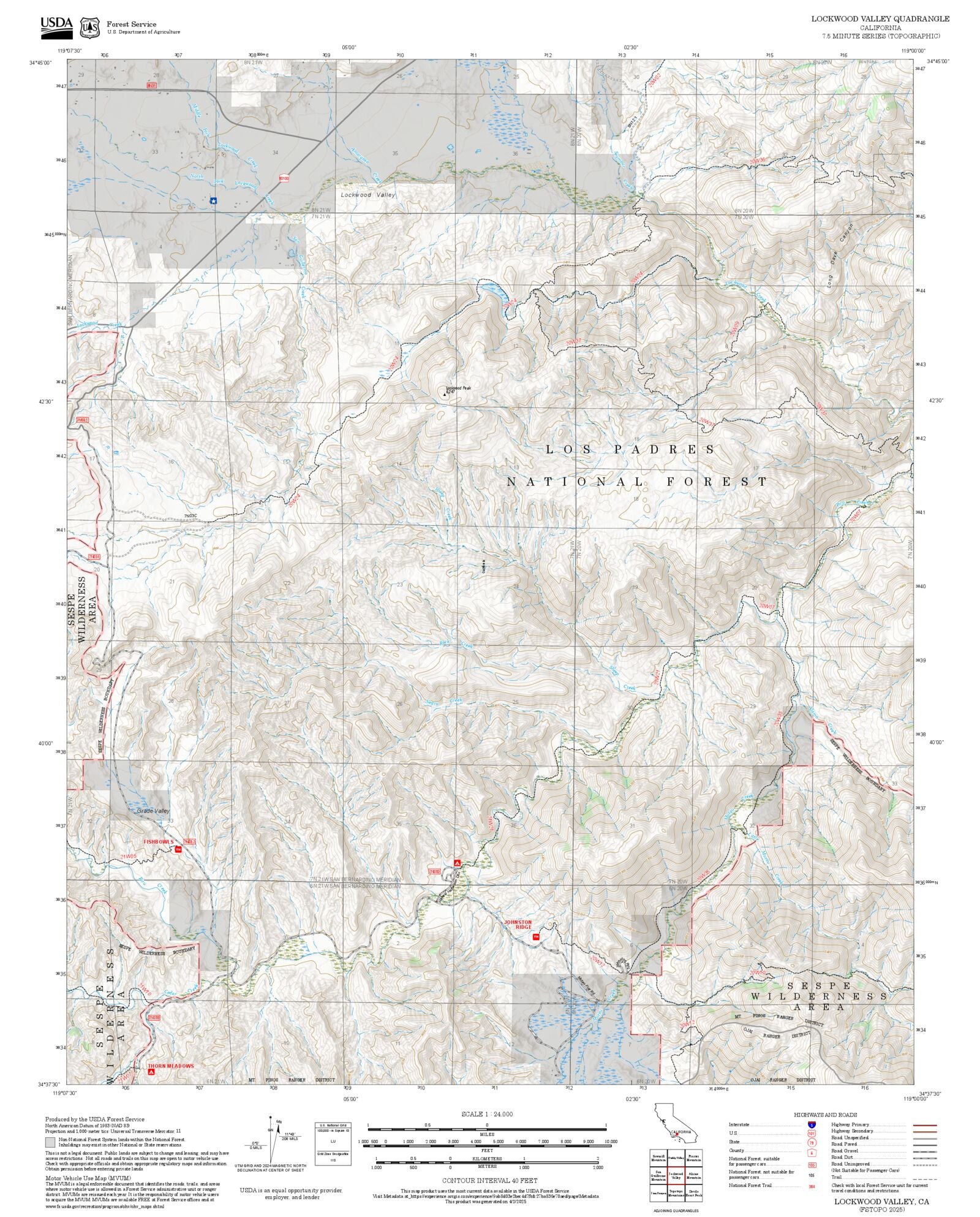 2025 Forest Service Topo Map of Lockwood Valley California – MyTopo Map ...