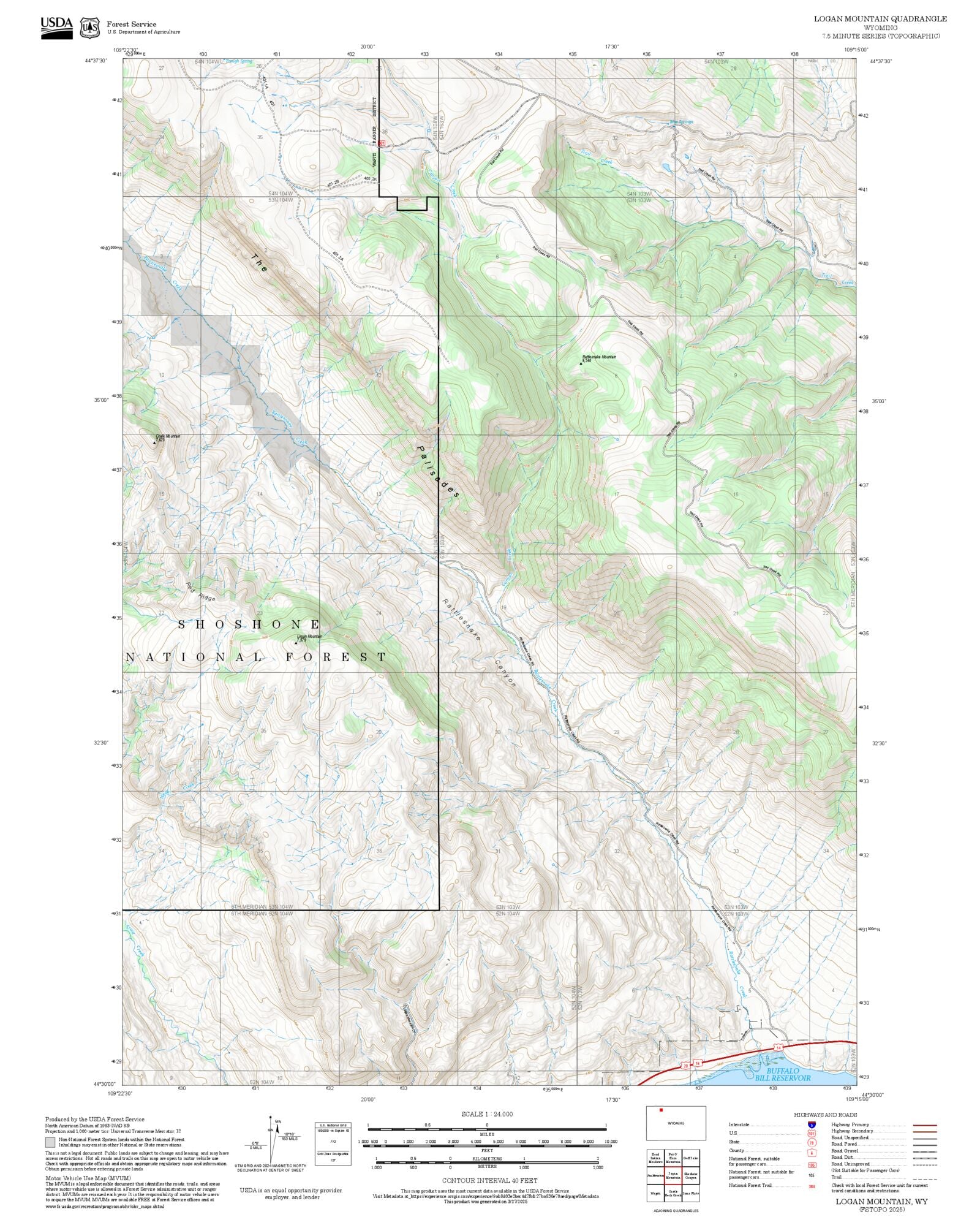 2025 Forest Service Topo Map of Logan Mountain Wyoming – MyTopo Map Store