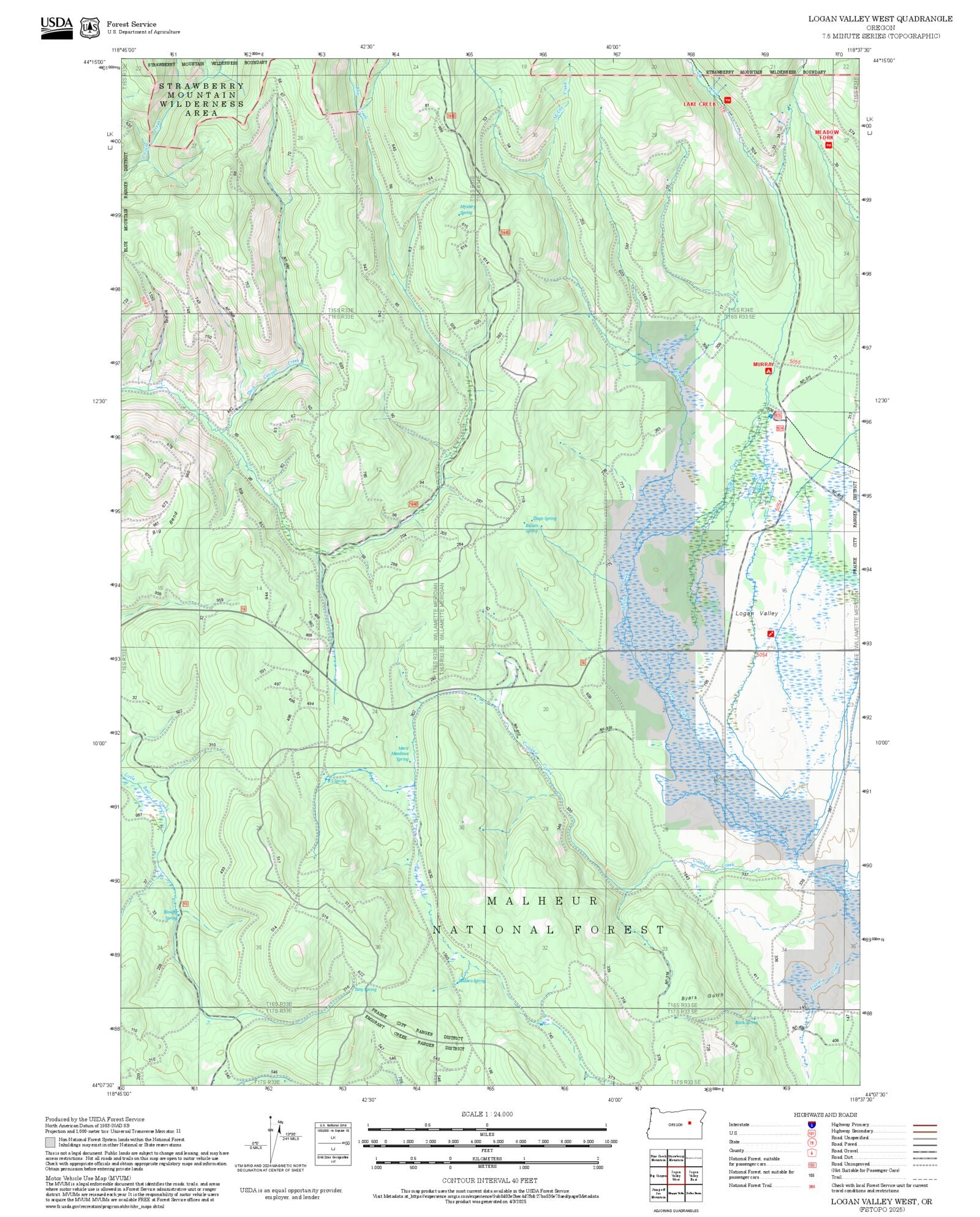 2025 Forest Service Topo Map of Logan Valley West Oregon – MyTopo Map Store
