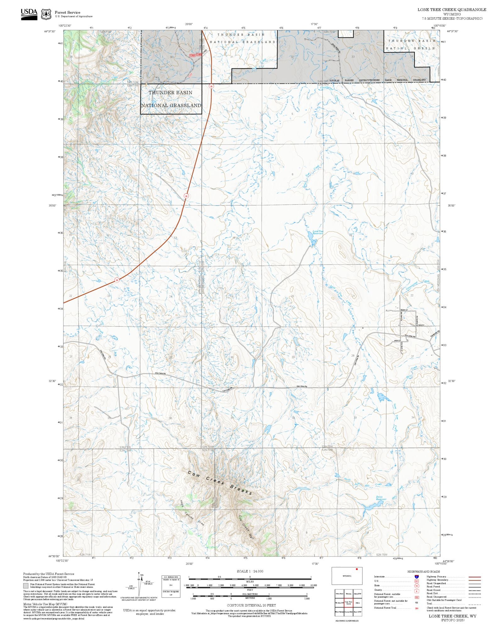 2025 Forest Service Topo Map of Lone Tree Creek Wyoming – MyTopo Map Store