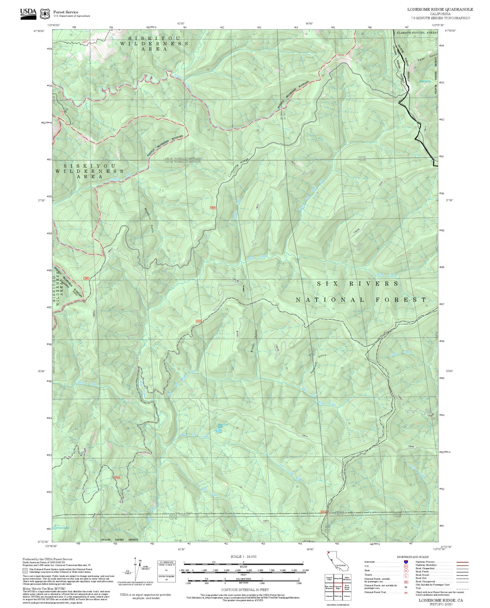 2025 Forest Service Topo Map of Lonesome Ridge California – MyTopo Map ...