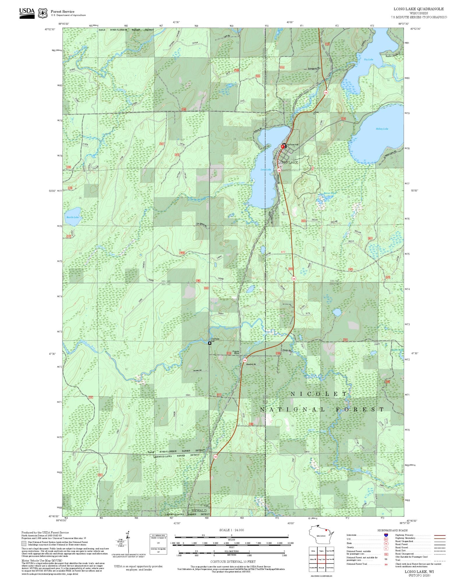 2025 Forest Service Topo Map of Long Lake Wisconsin – MyTopo Map Store