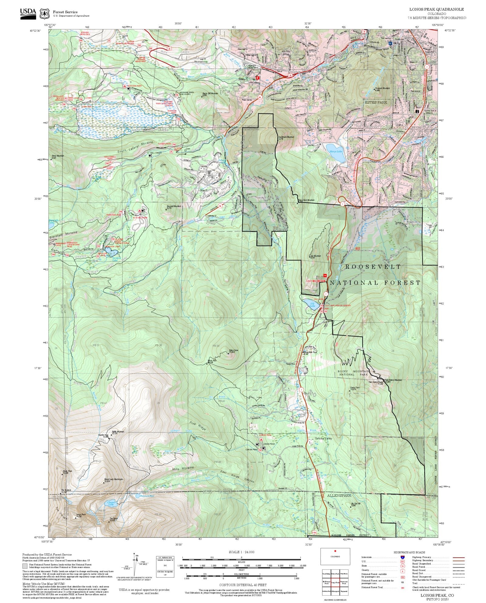 2025 Forest Service Topo Map of Longs Peak Colorado – MyTopo Map Store