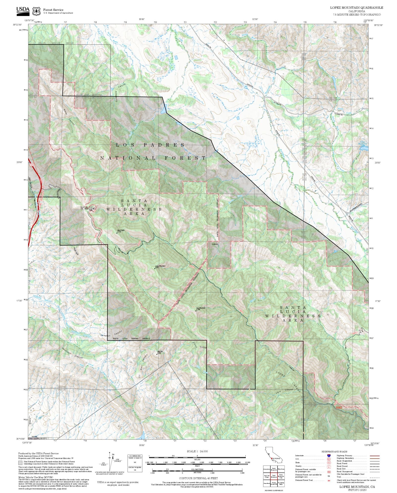 2025 Forest Service Topo Map of Lopez Mountain California – MyTopo Map ...