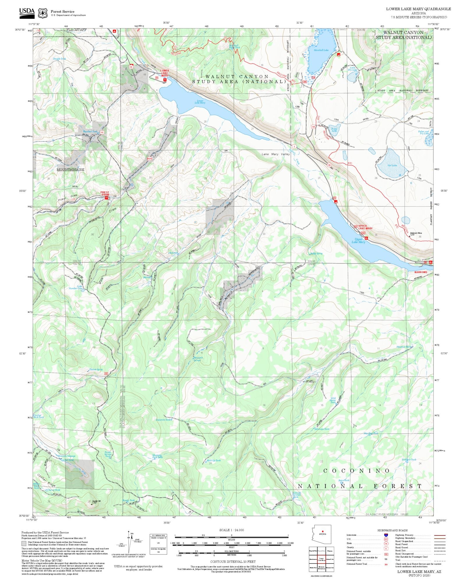 2025 Forest Service Topo Map of Lower Lake Mary Arizona – MyTopo Map Store