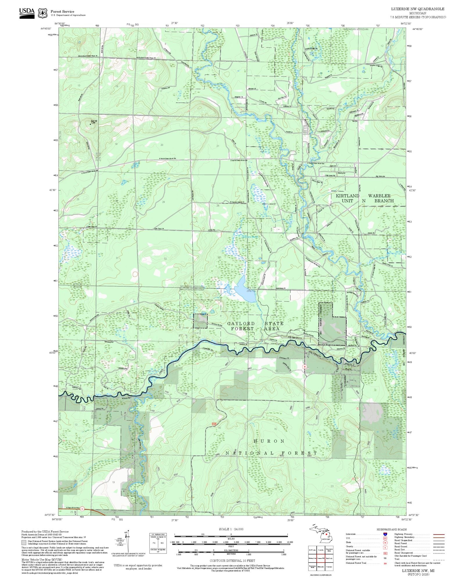 2025 Forest Service Topo Map of Luzerne NW Michigan – MyTopo Map Store