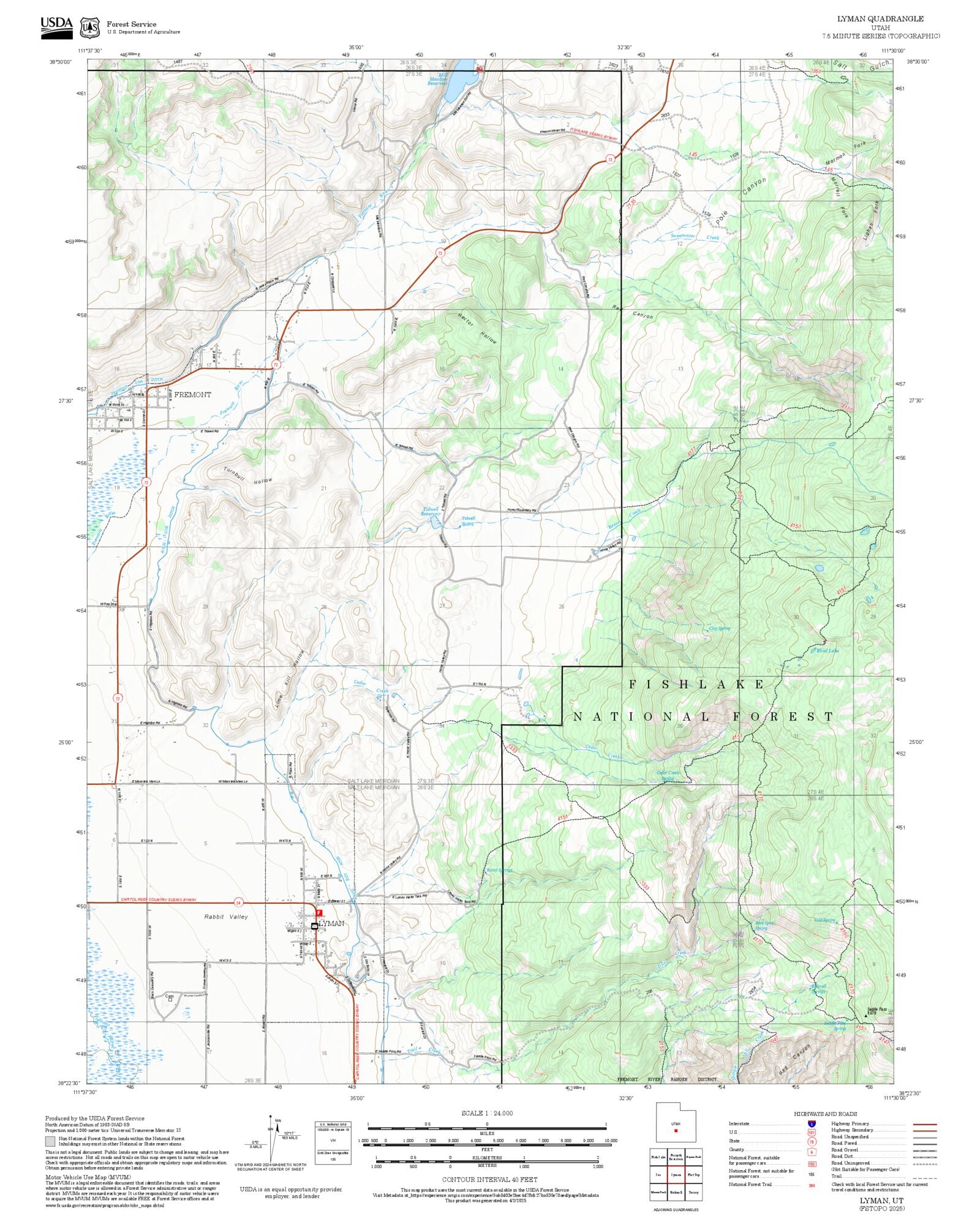 2025 Forest Service Topo Map of Lyman Utah – MyTopo Map Store