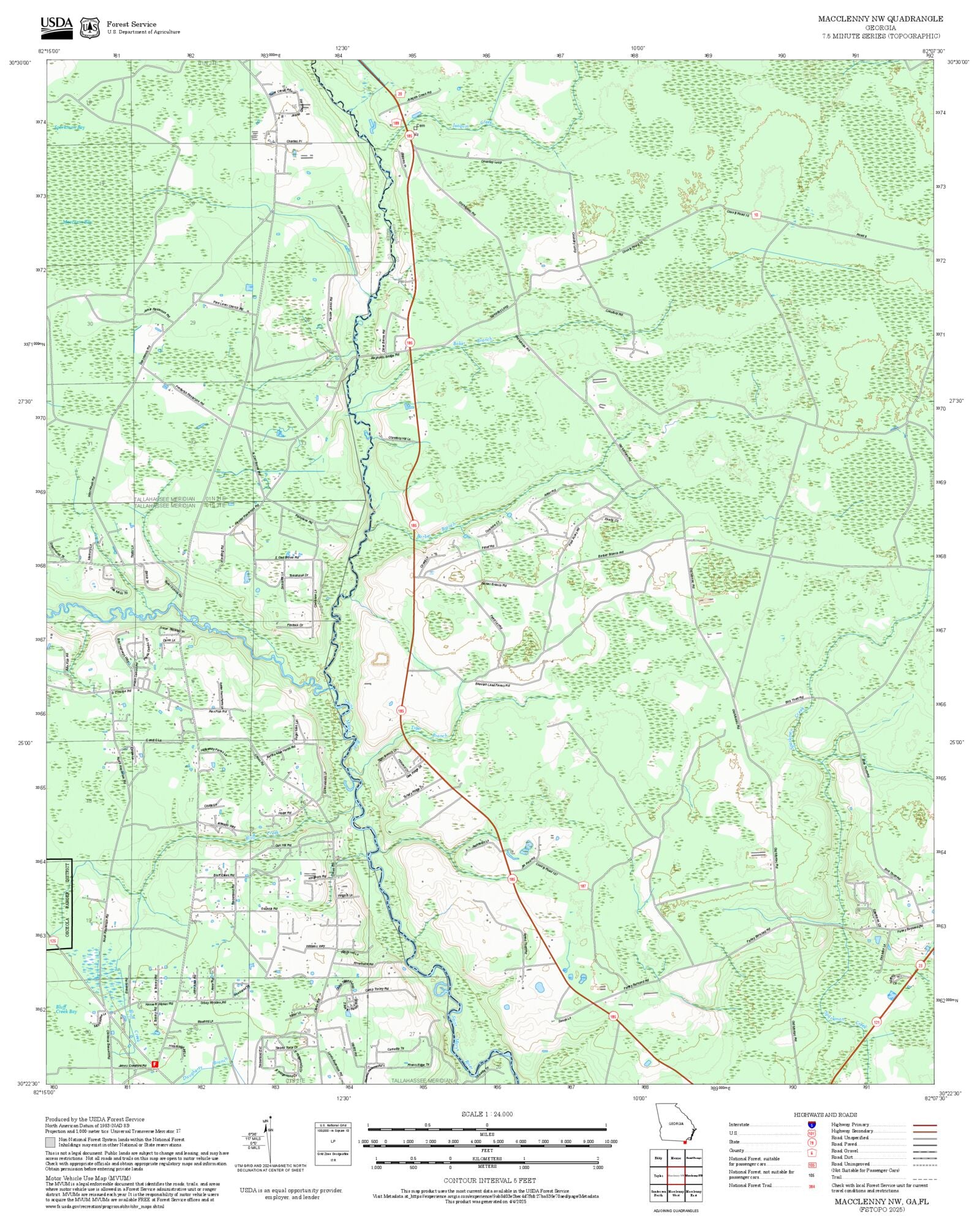 2025 Forest Service Topo Map of Macclenny NW Georgia – MyTopo Map Store