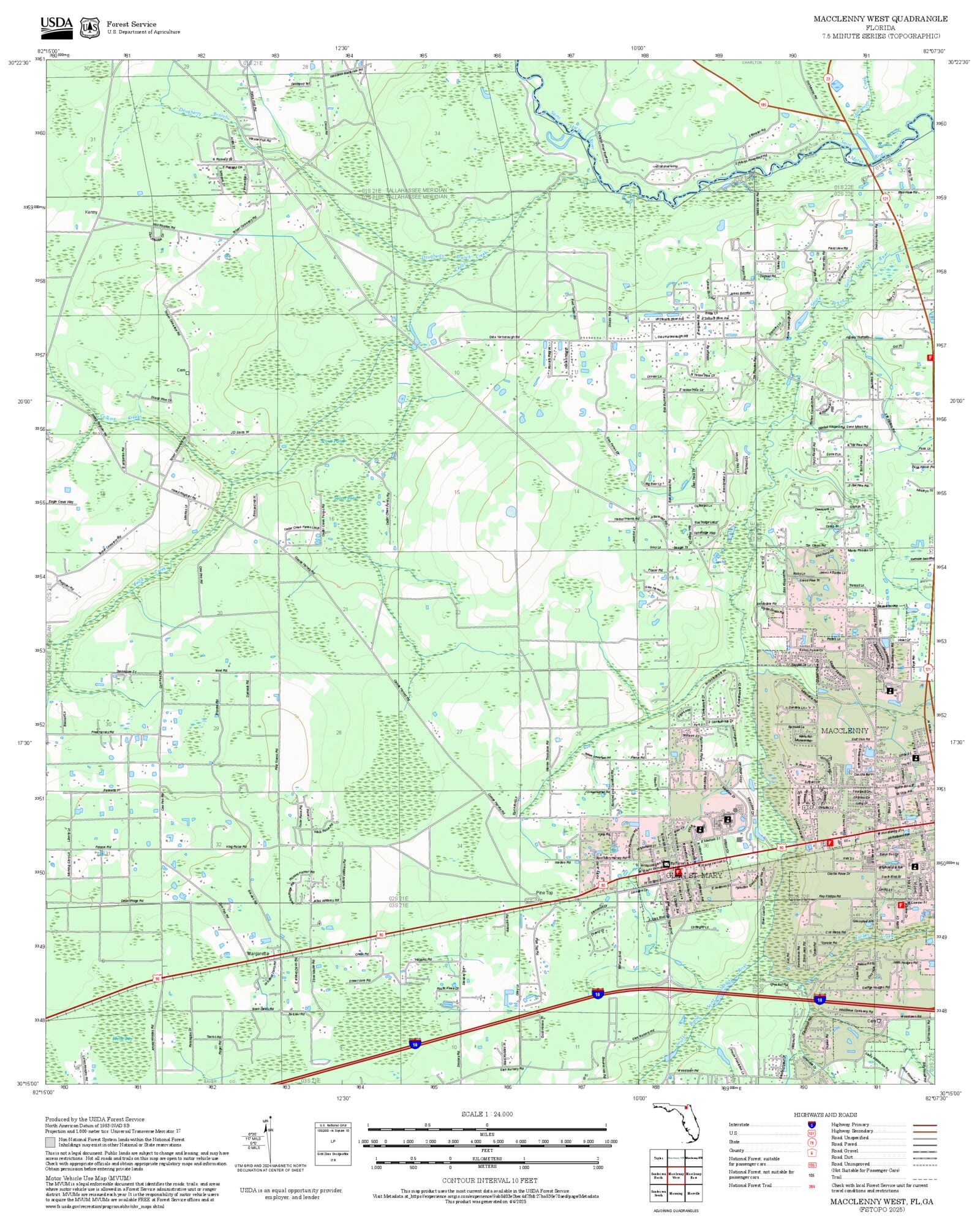 2025 Forest Service Topo Map of Macclenny West Florida – MyTopo Map Store