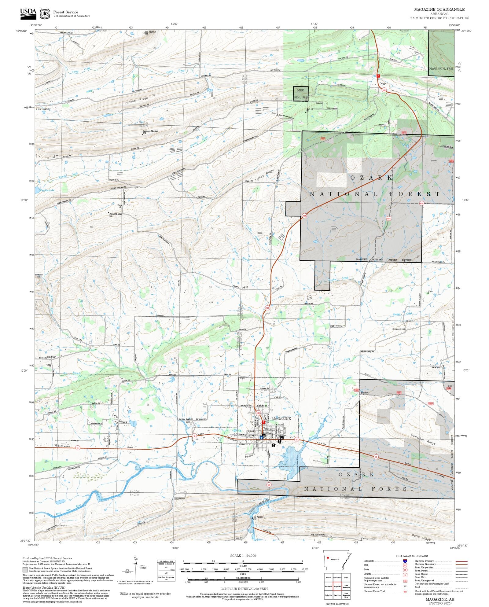 2025 Forest Service Topo Map of Magazine Arkansas – MyTopo Map Store
