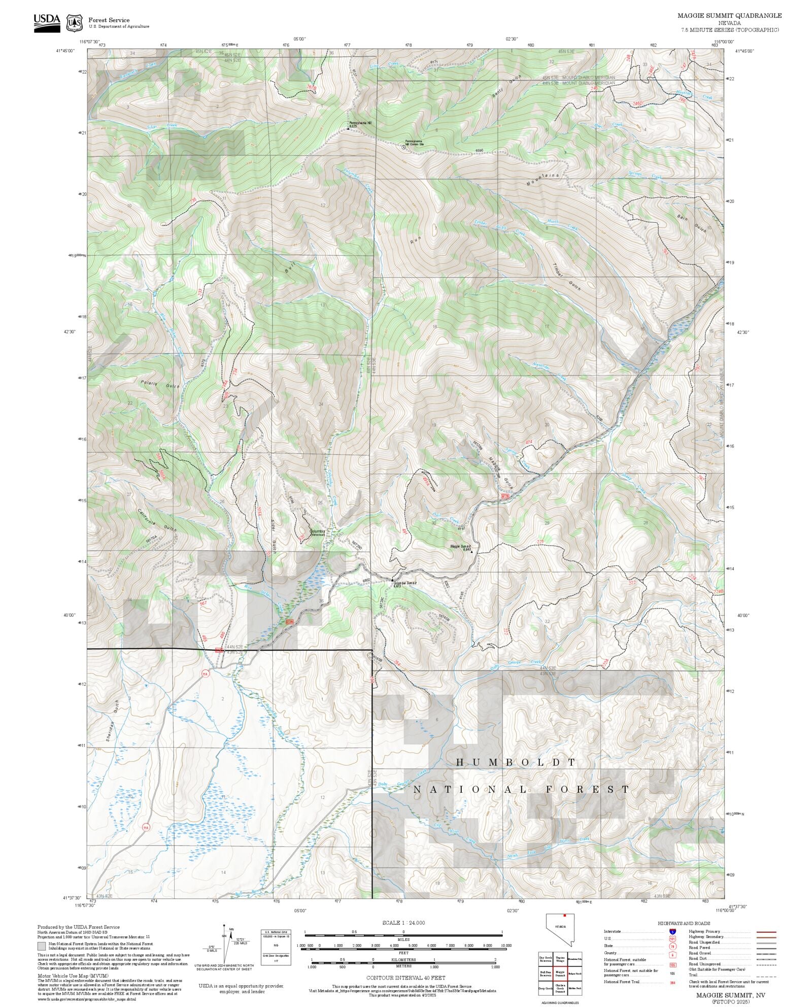 2025 Forest Service Topo Map of Maggie Summit Nevada – MyTopo Map Store