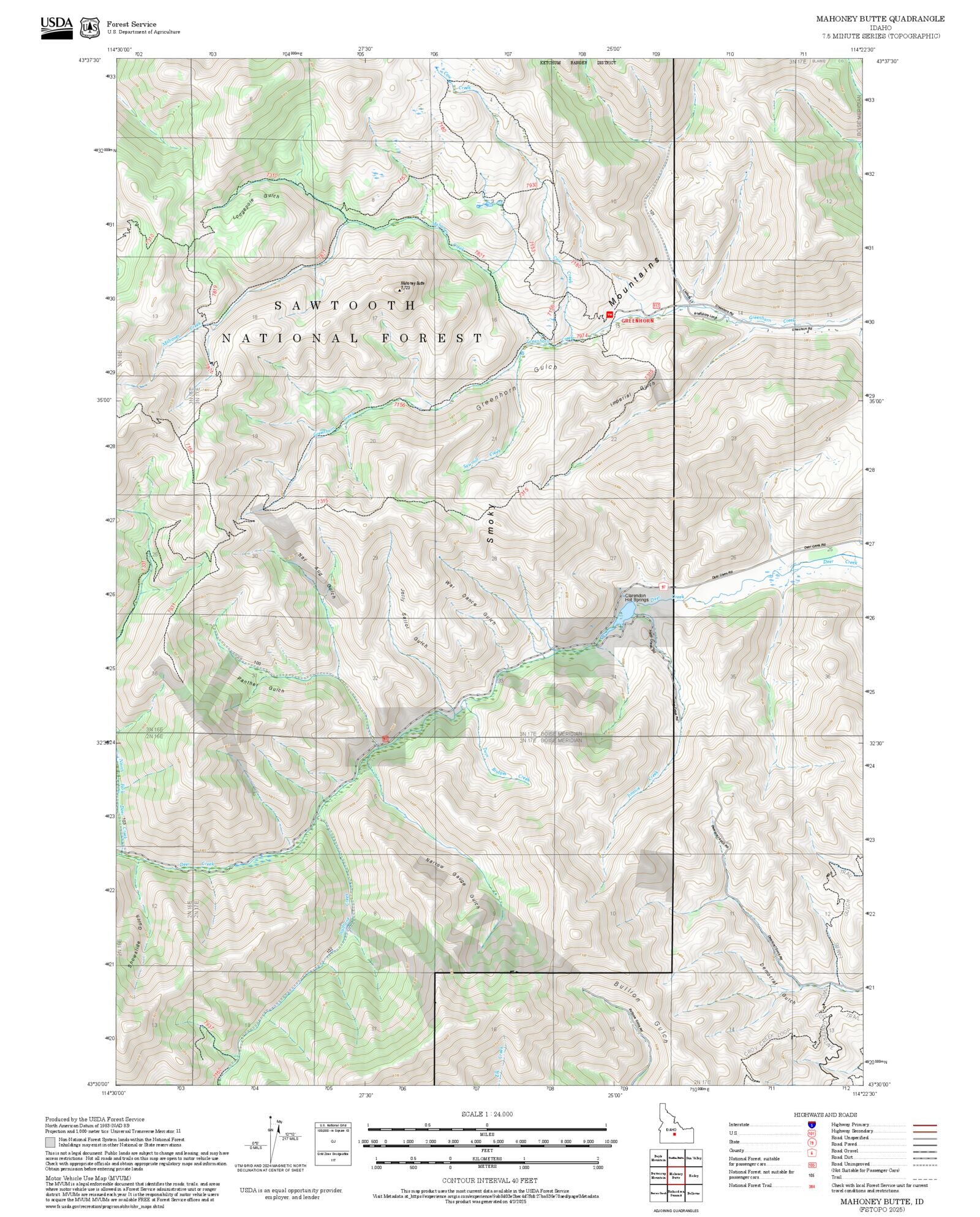 2025 Forest Service Topo Map of Mahoney Butte Idaho – MyTopo Map Store