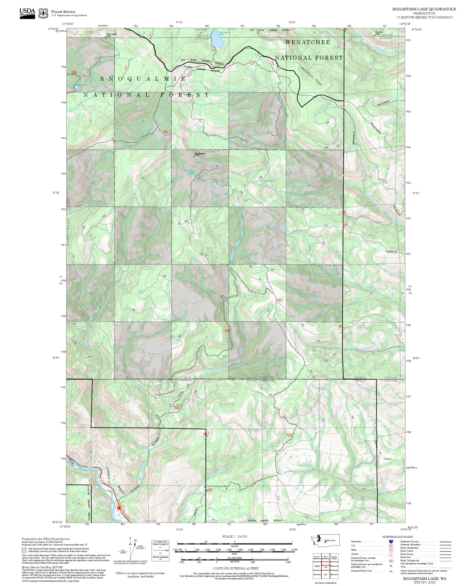 2025 Forest Service Topo Map of Manastash Lake Washington – MyTopo Map ...