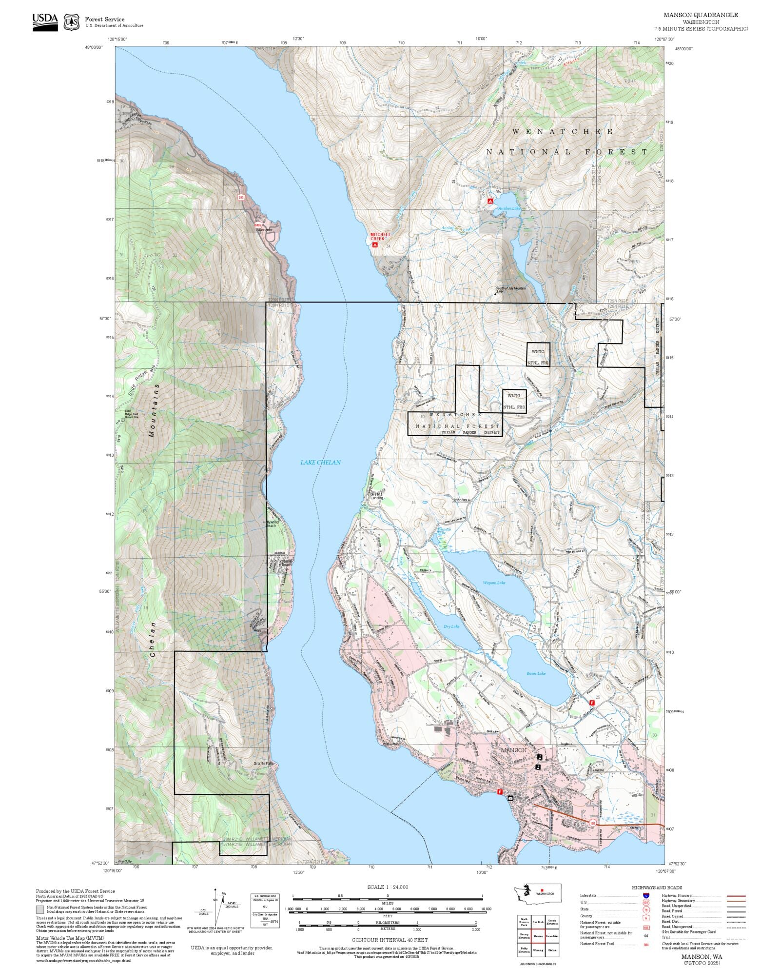 2025 Forest Service Topo Map of Manson Washington – MyTopo Map Store