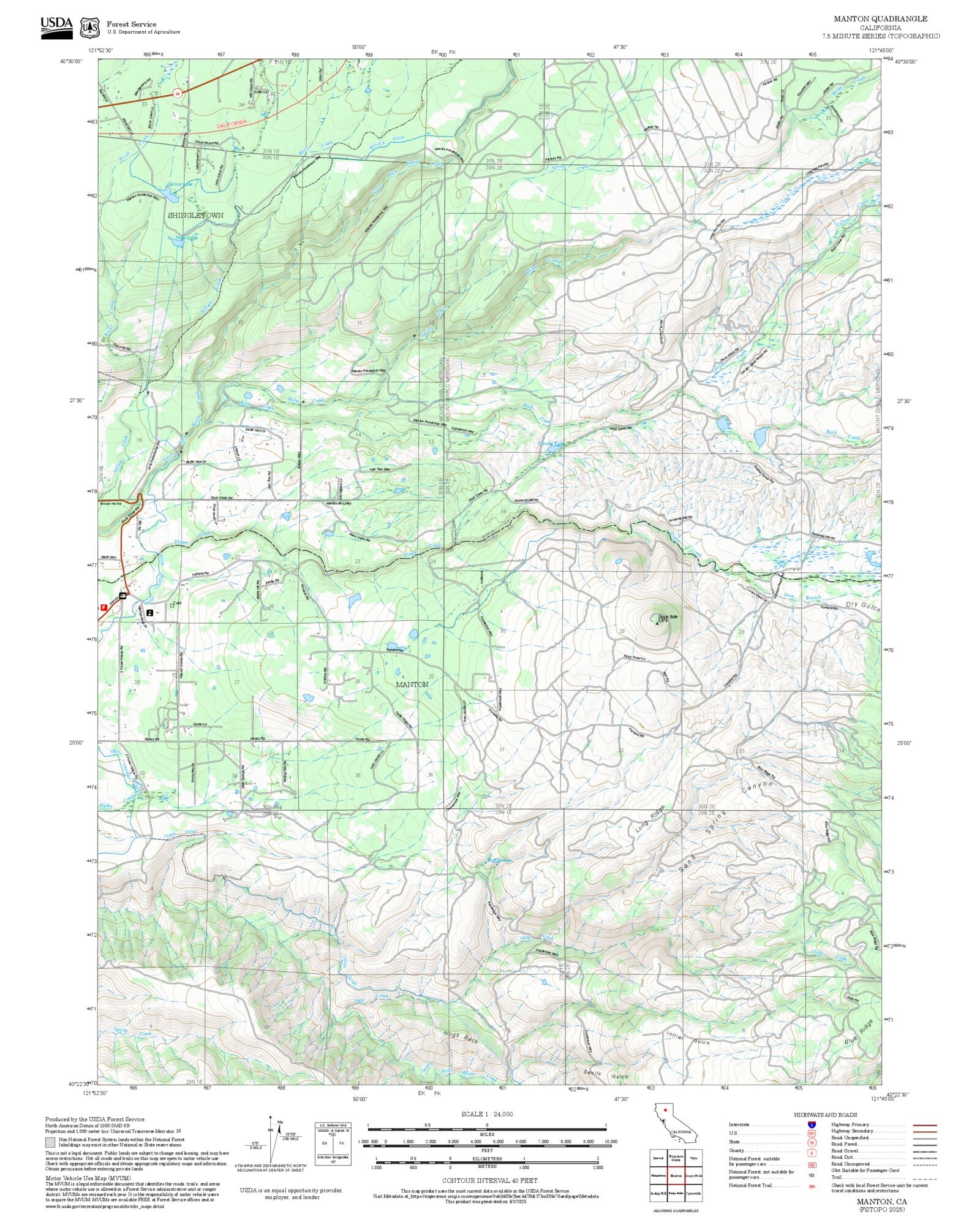 2025 Forest Service Topo Map of Manton California – MyTopo Map Store