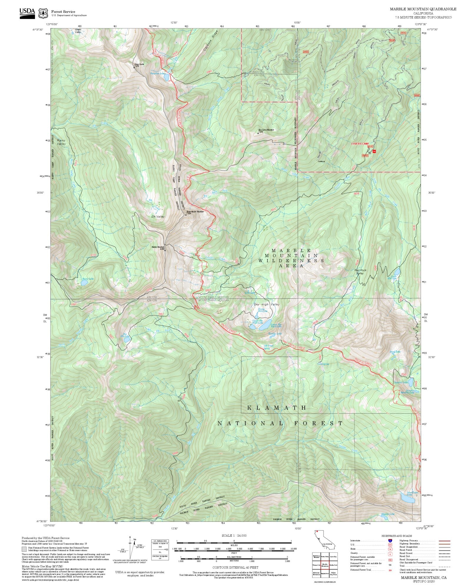 2025 Forest Service Topo Map of Marble Mountain California – MyTopo Map ...