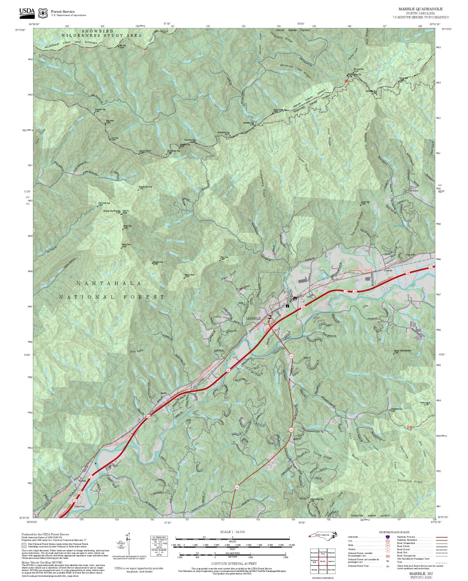 2025 Forest Service Topo Map of Marble North Carolina – MyTopo Map Store