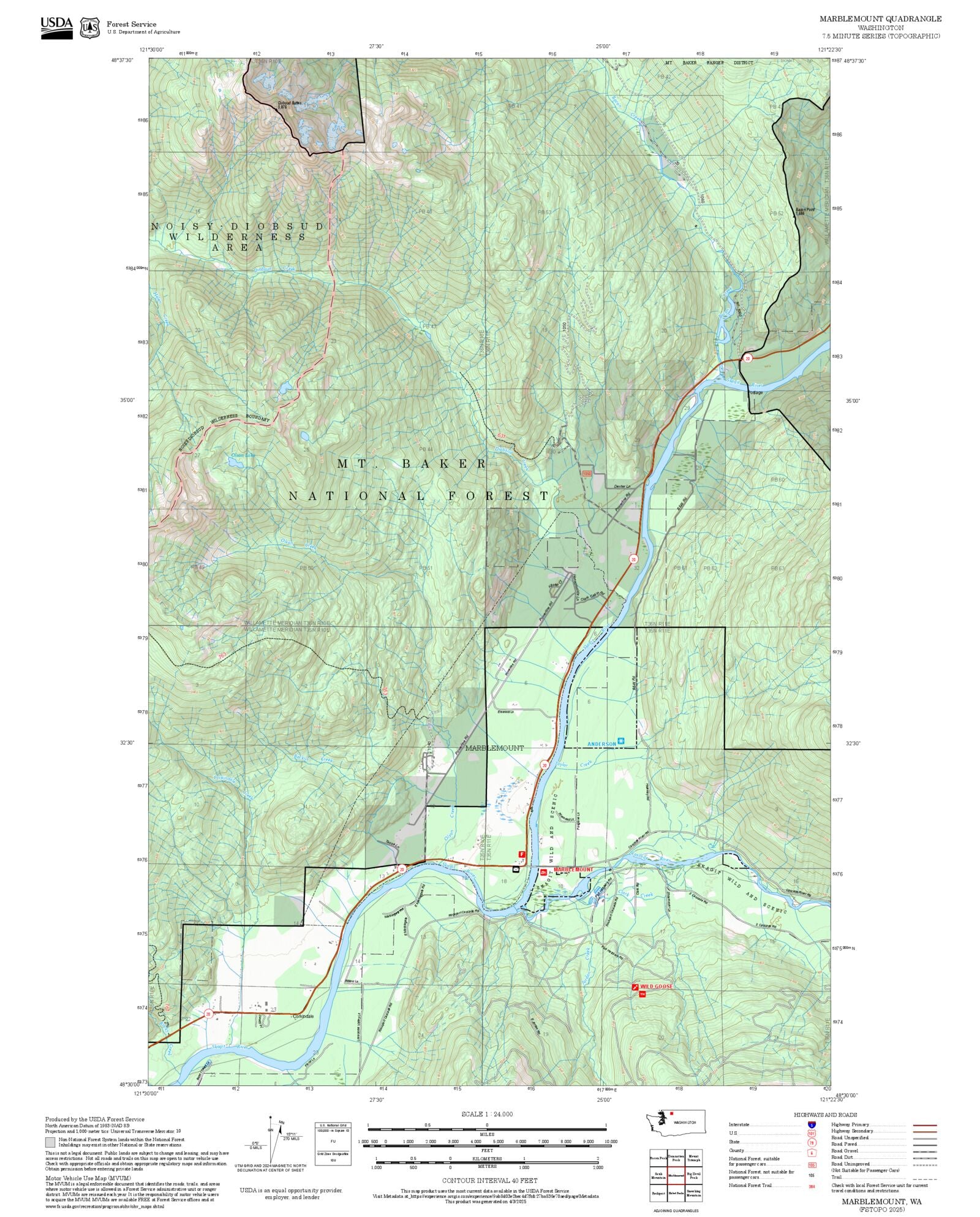2025 Forest Service Topo Map of Marblemount Washington – MyTopo Map Store