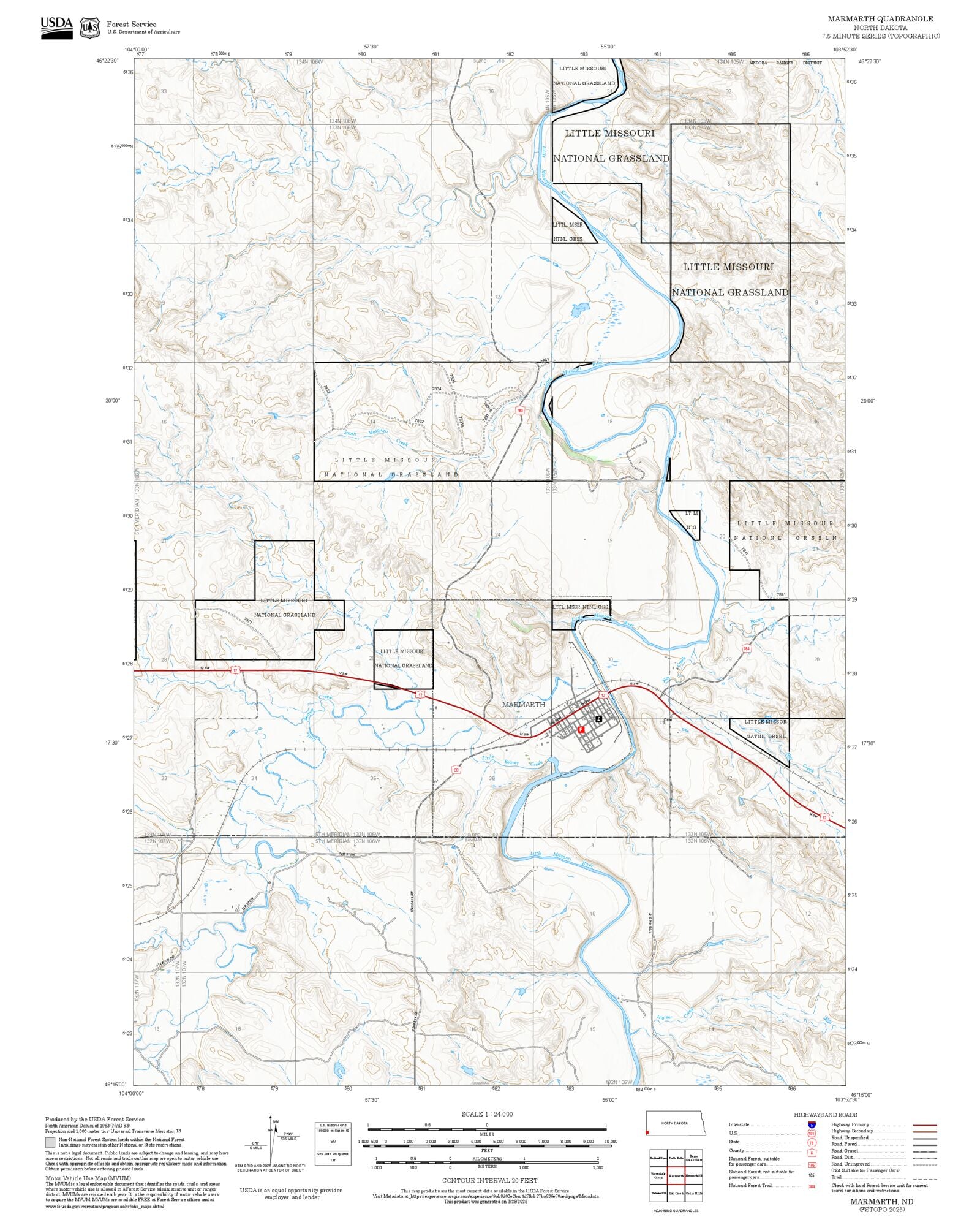 2025 Forest Service Topo Map of Marmarth North Dakota – MyTopo Map Store