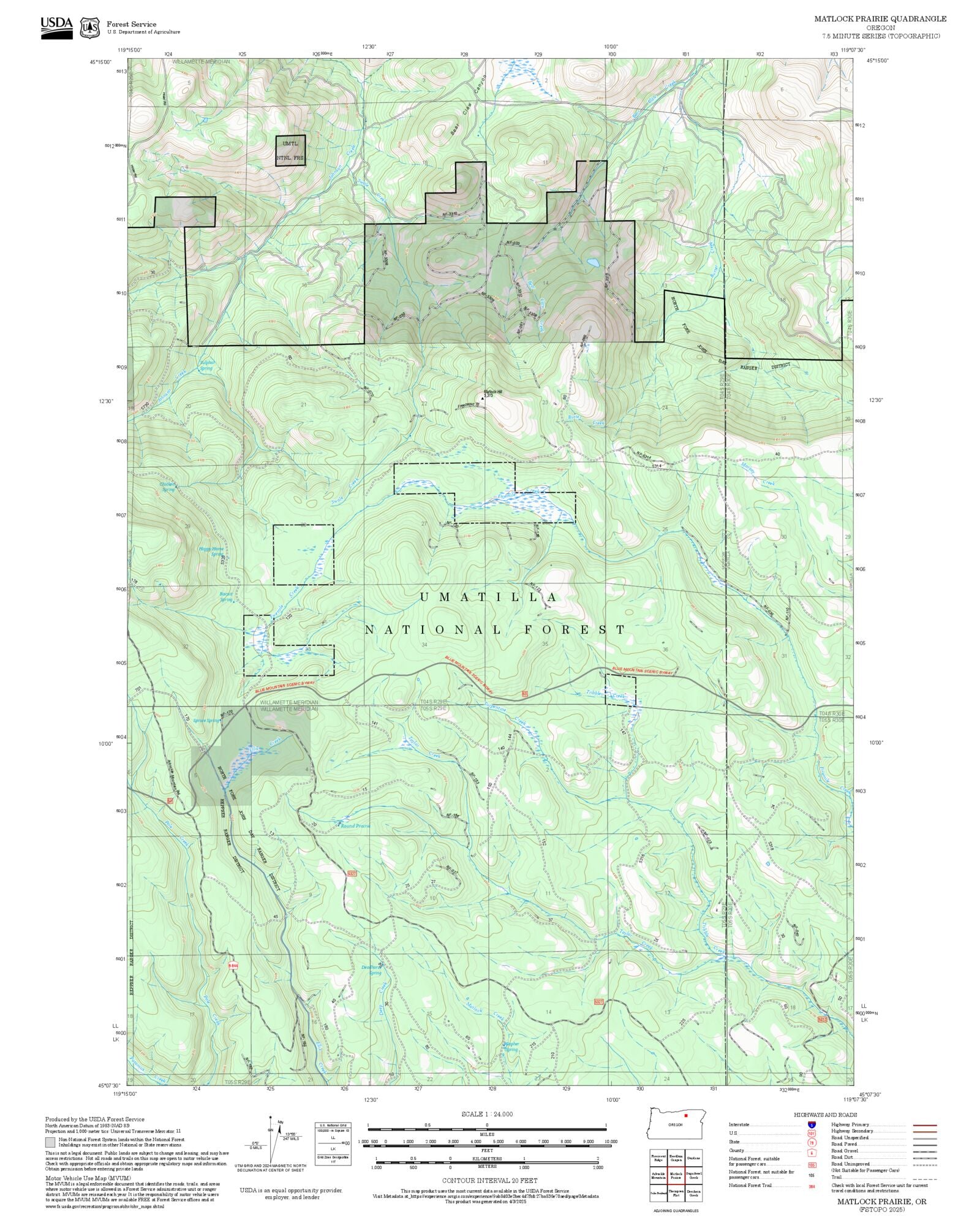 2025 Forest Service Topo Map of Matlock Prairie Oregon – MyTopo Map Store