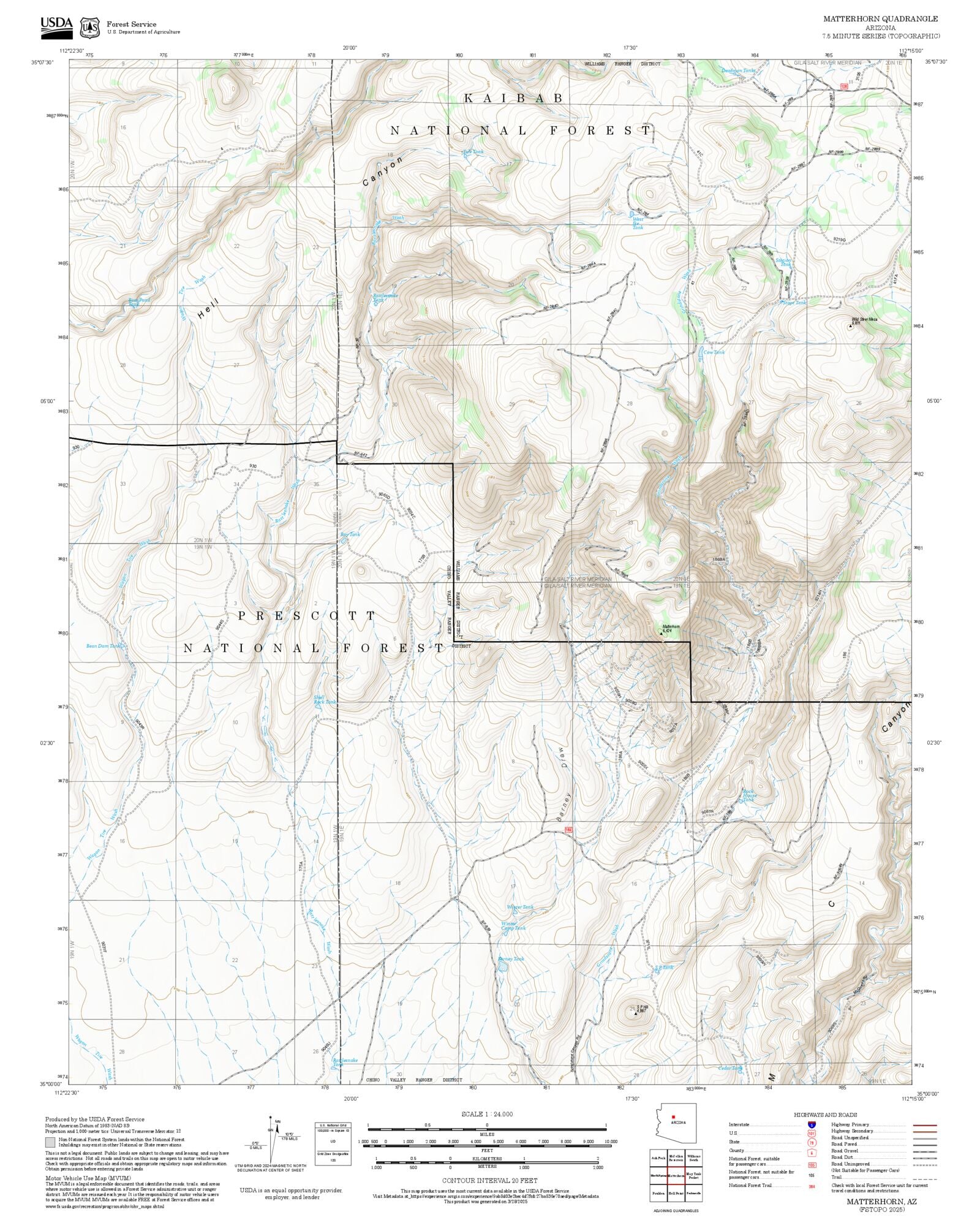 2025 Forest Service Topo Map of Matterhorn Arizona – MyTopo Map Store