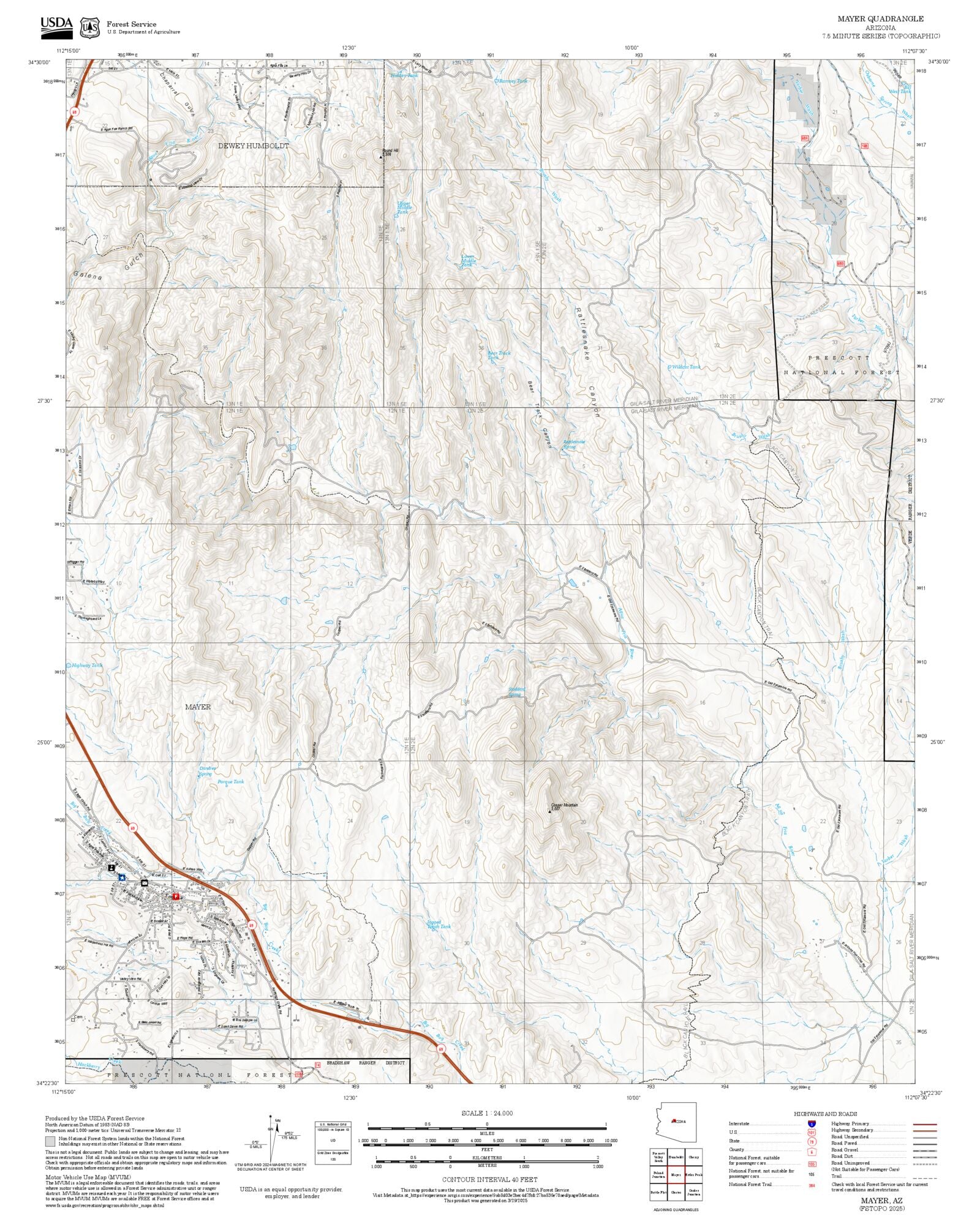2025 Forest Service Topo Map of Mayer Arizona – MyTopo Map Store