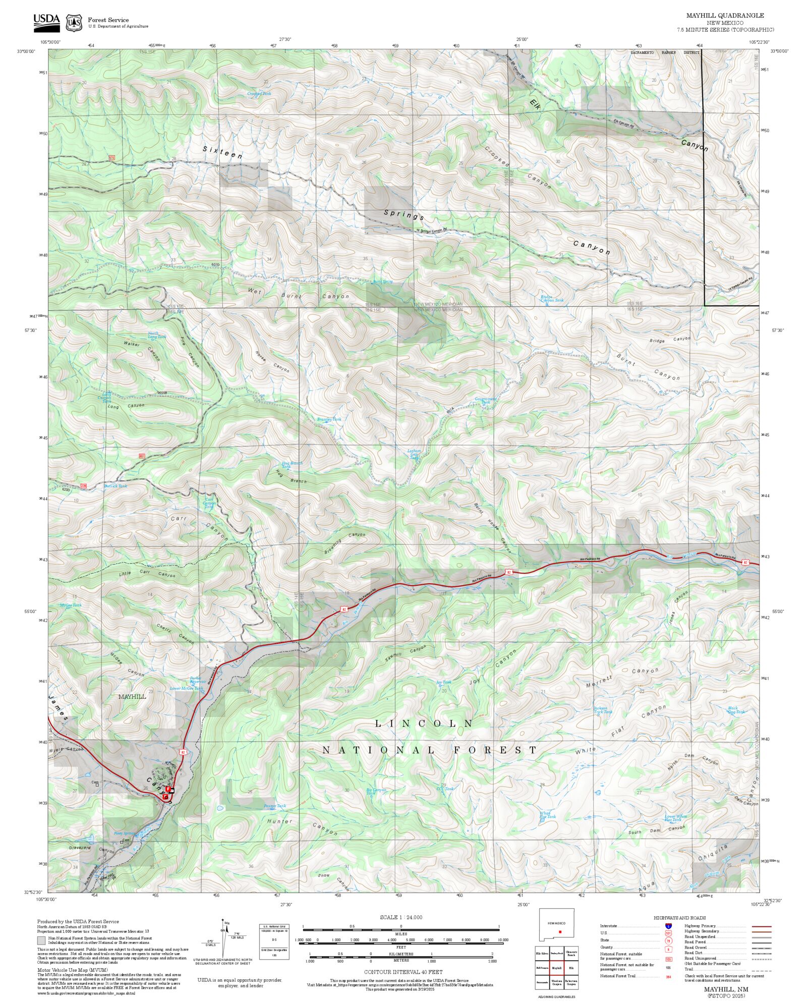 2025 Forest Service Topo Map of Mayhill New Mexico – MyTopo Map Store