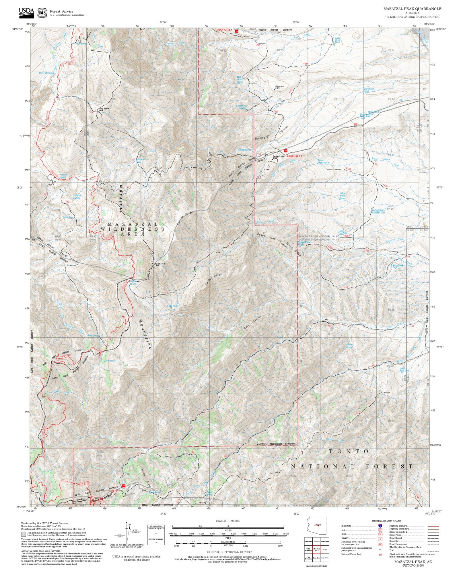 2025 Forest Service Topo Map of Mazatzal Peak Arizona – MyTopo Map Store
