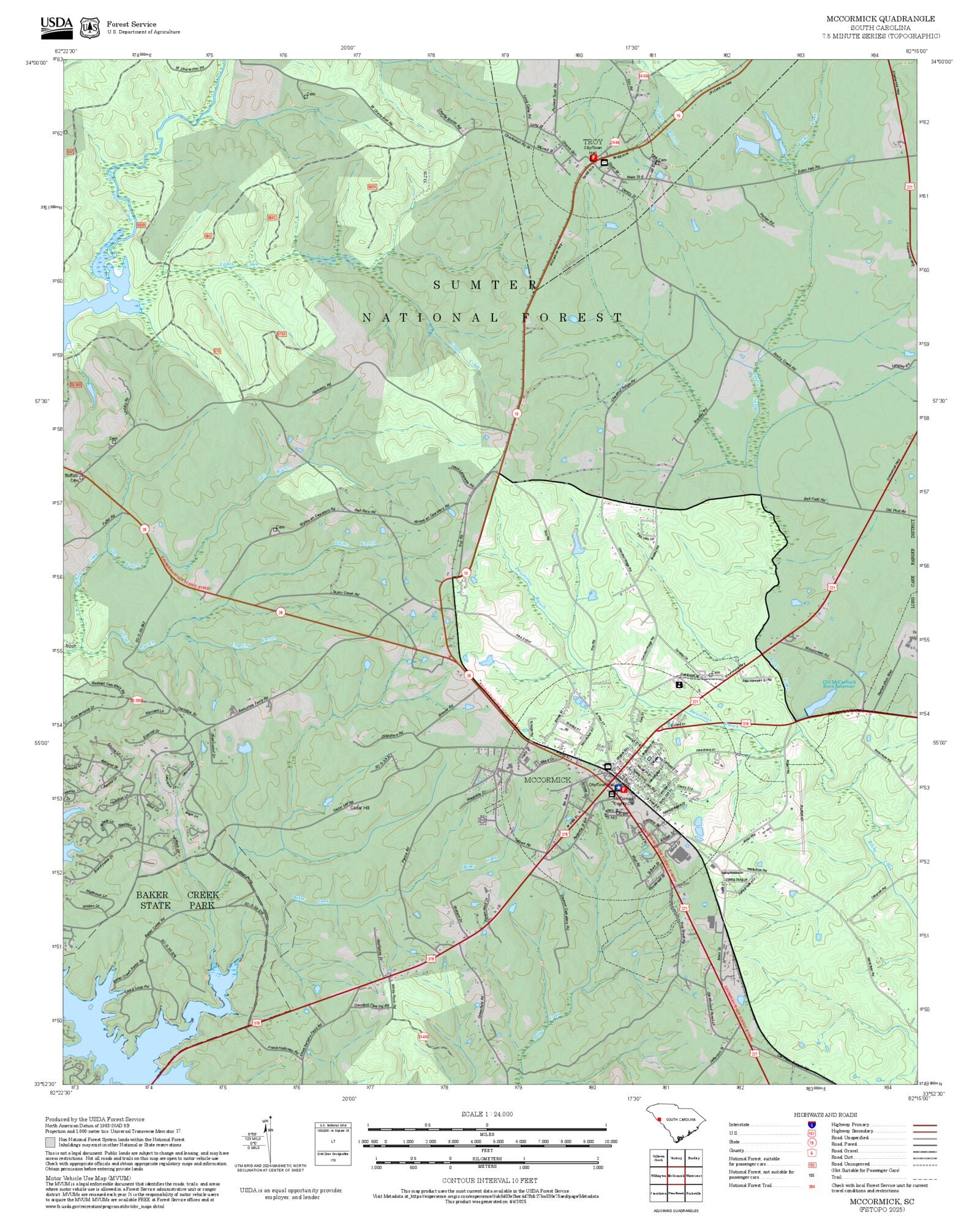 2025 Forest Service Topo Map of McCormick South Carolina – MyTopo Map Store