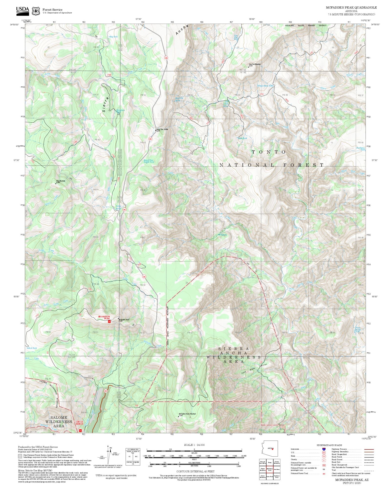 2025 Forest Service Topo Map of McFadden Peak Arizona – MyTopo Map Store
