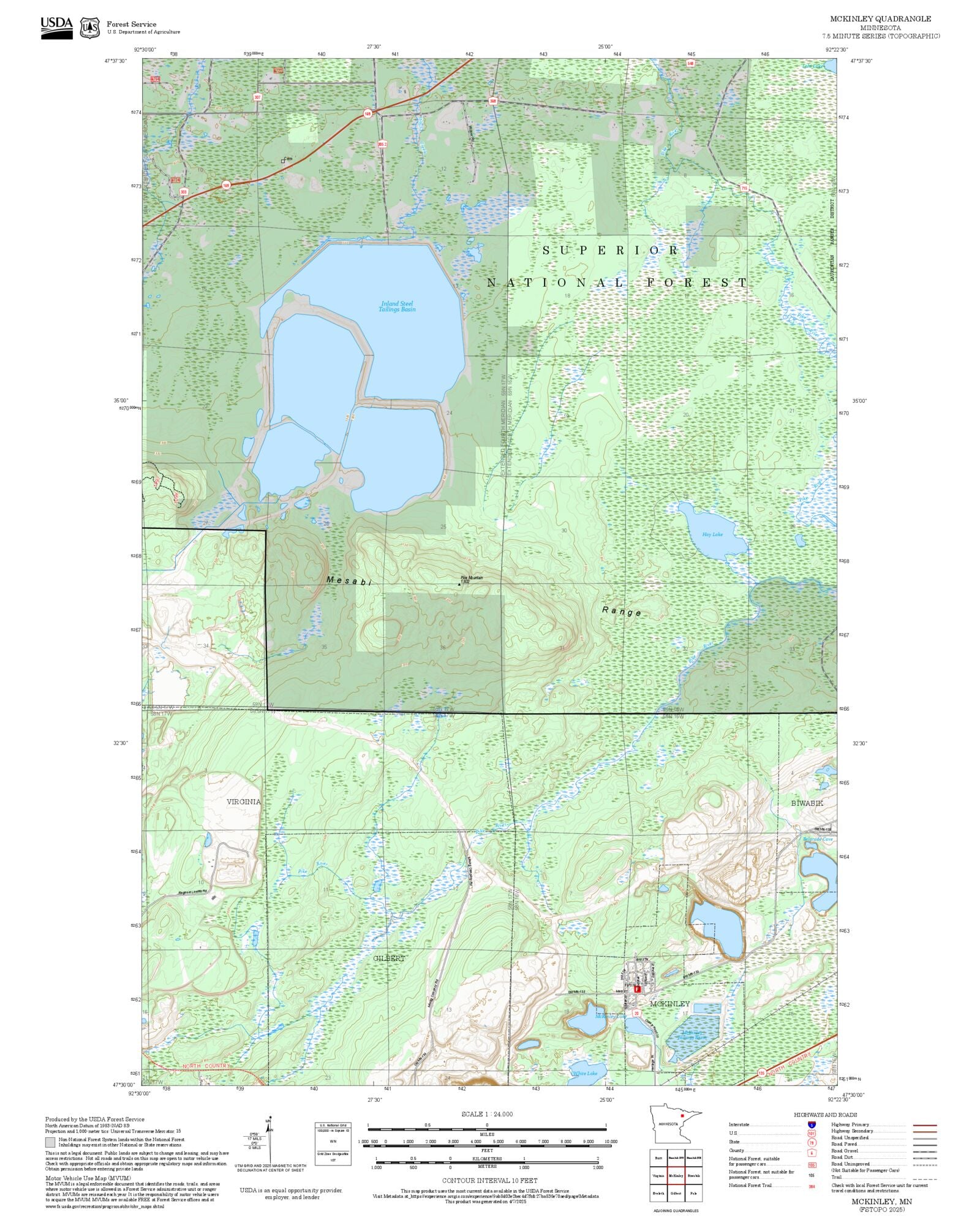 2025 Forest Service Topo Map of McKinley Minnesota – MyTopo Map Store