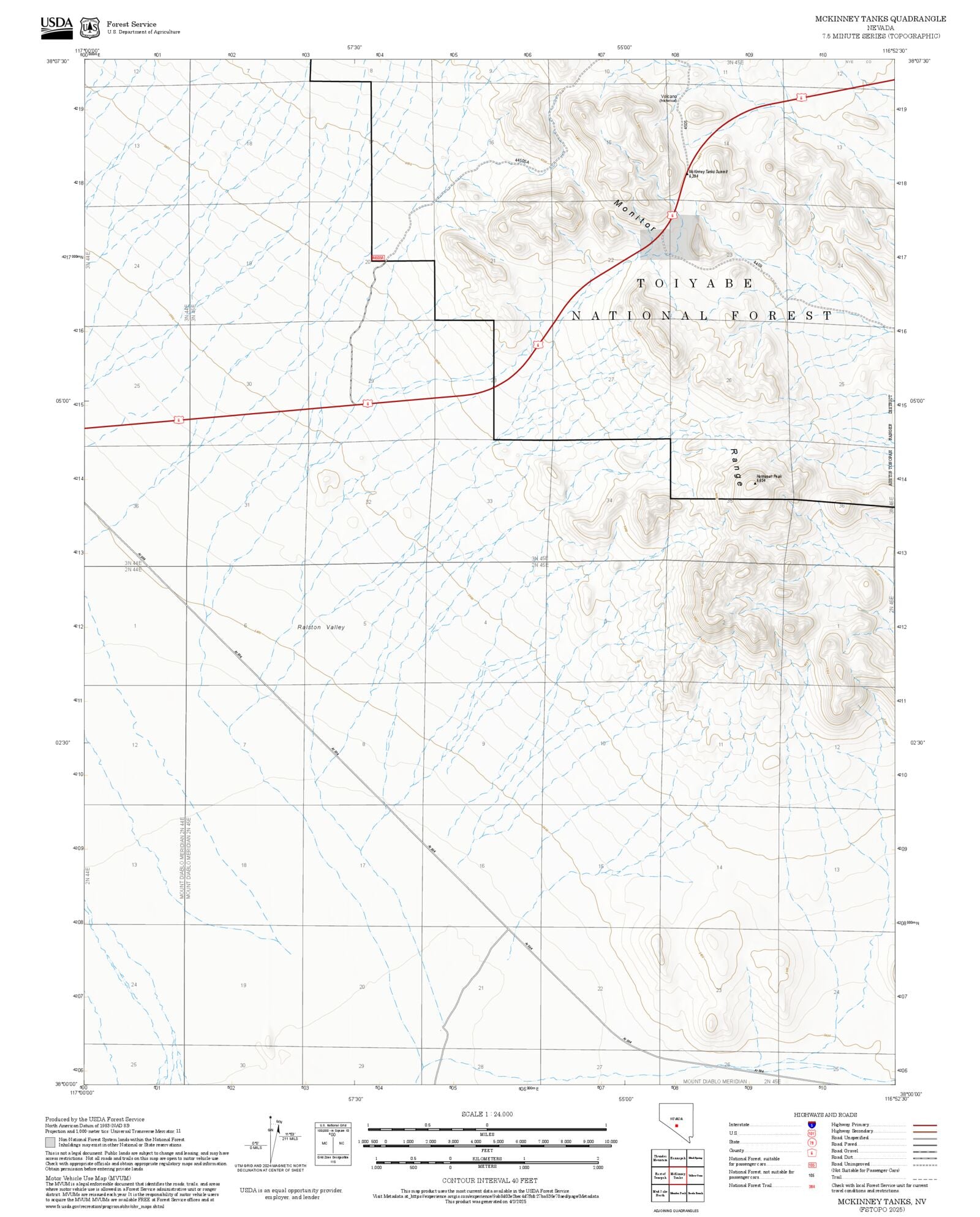 2025 Forest Service Topo Map of McKinney Tanks Nevada – MyTopo Map Store