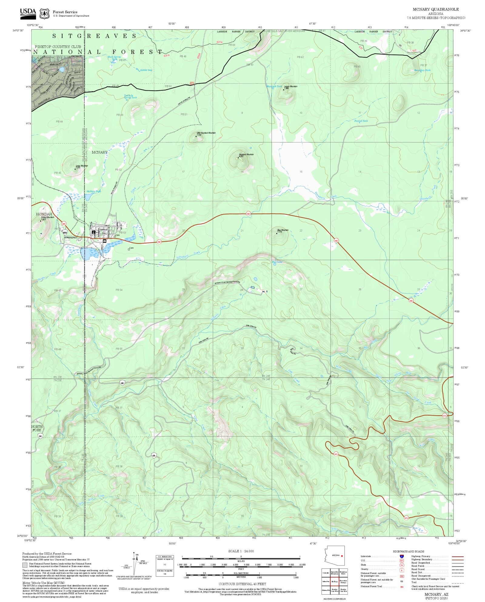 2025 Forest Service Topo Map of McNary Arizona – MyTopo Map Store