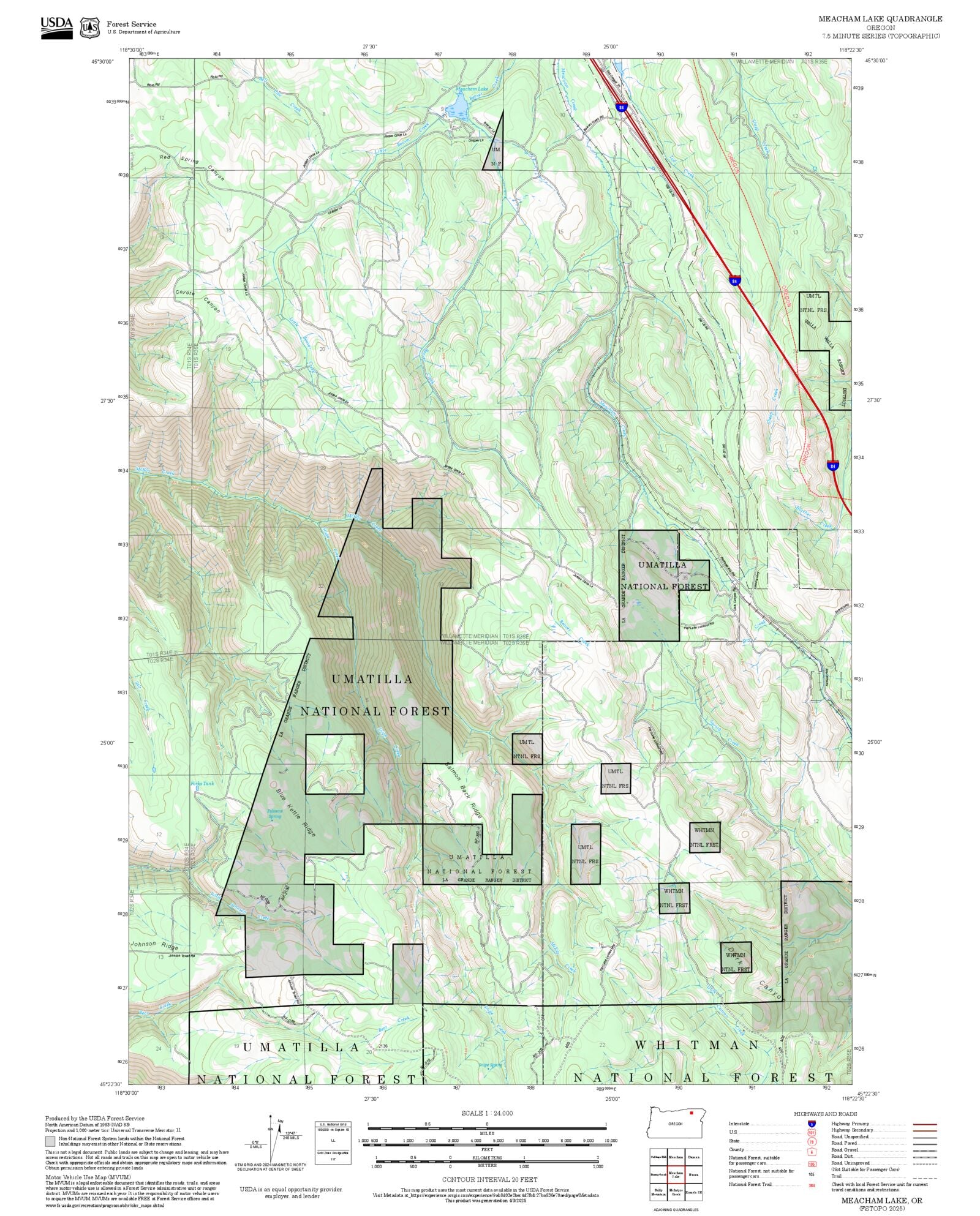 2025 Forest Service Topo Map of Meacham Lake Oregon – MyTopo Map Store