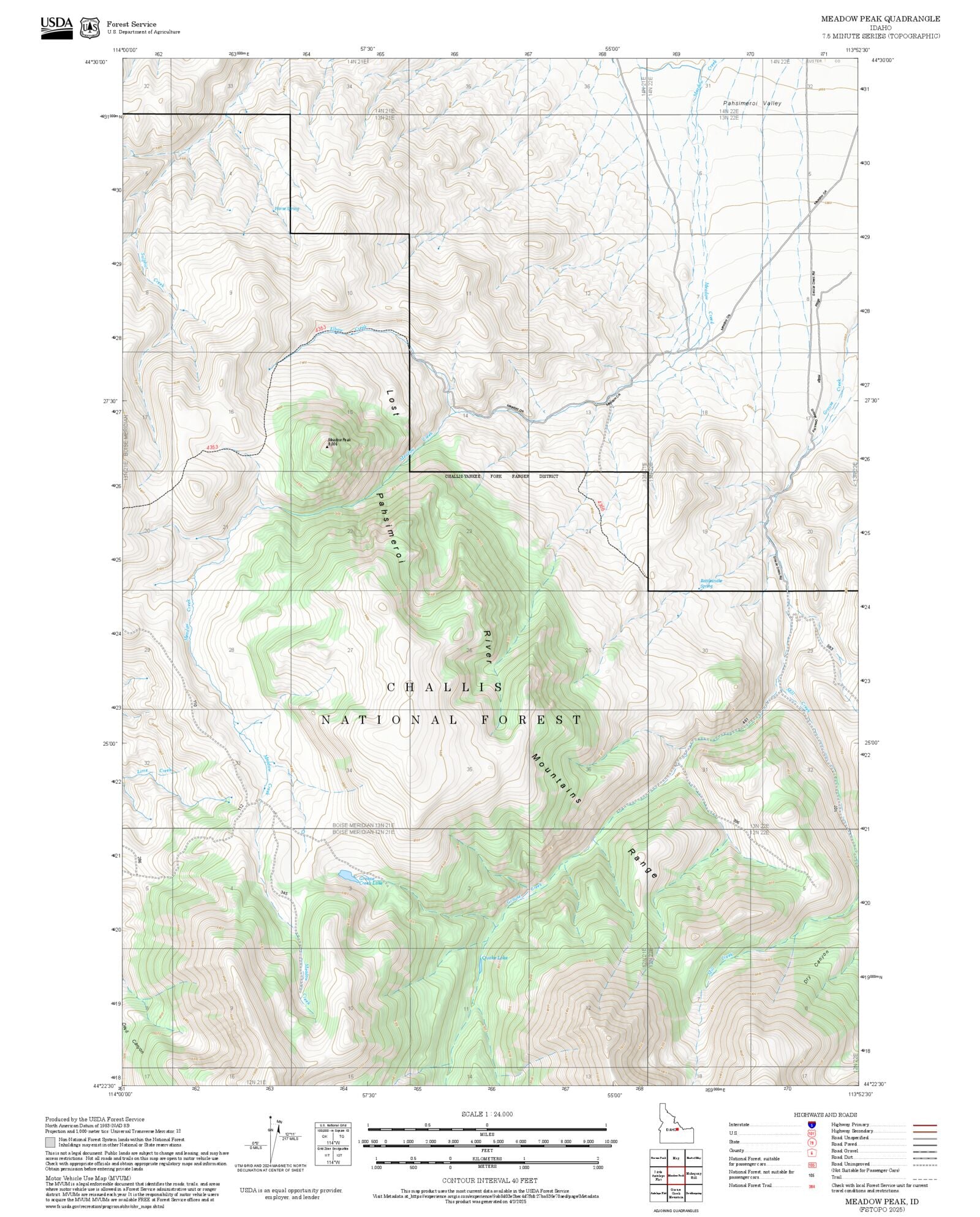 2025 Forest Service Topo Map of Meadow Peak Idaho – MyTopo Map Store