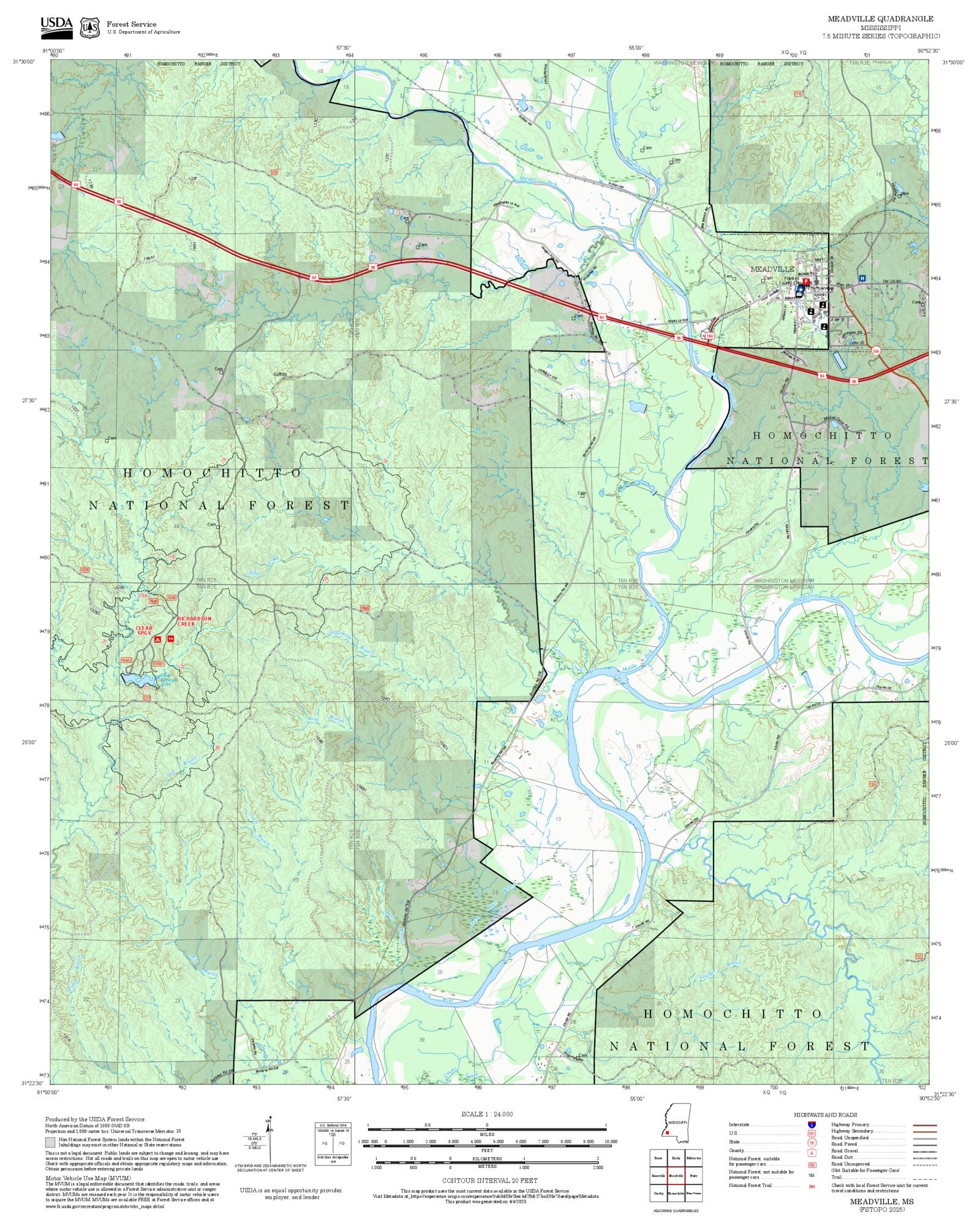 2025 Forest Service Topo Map of Meadville Mississippi – MyTopo Map Store