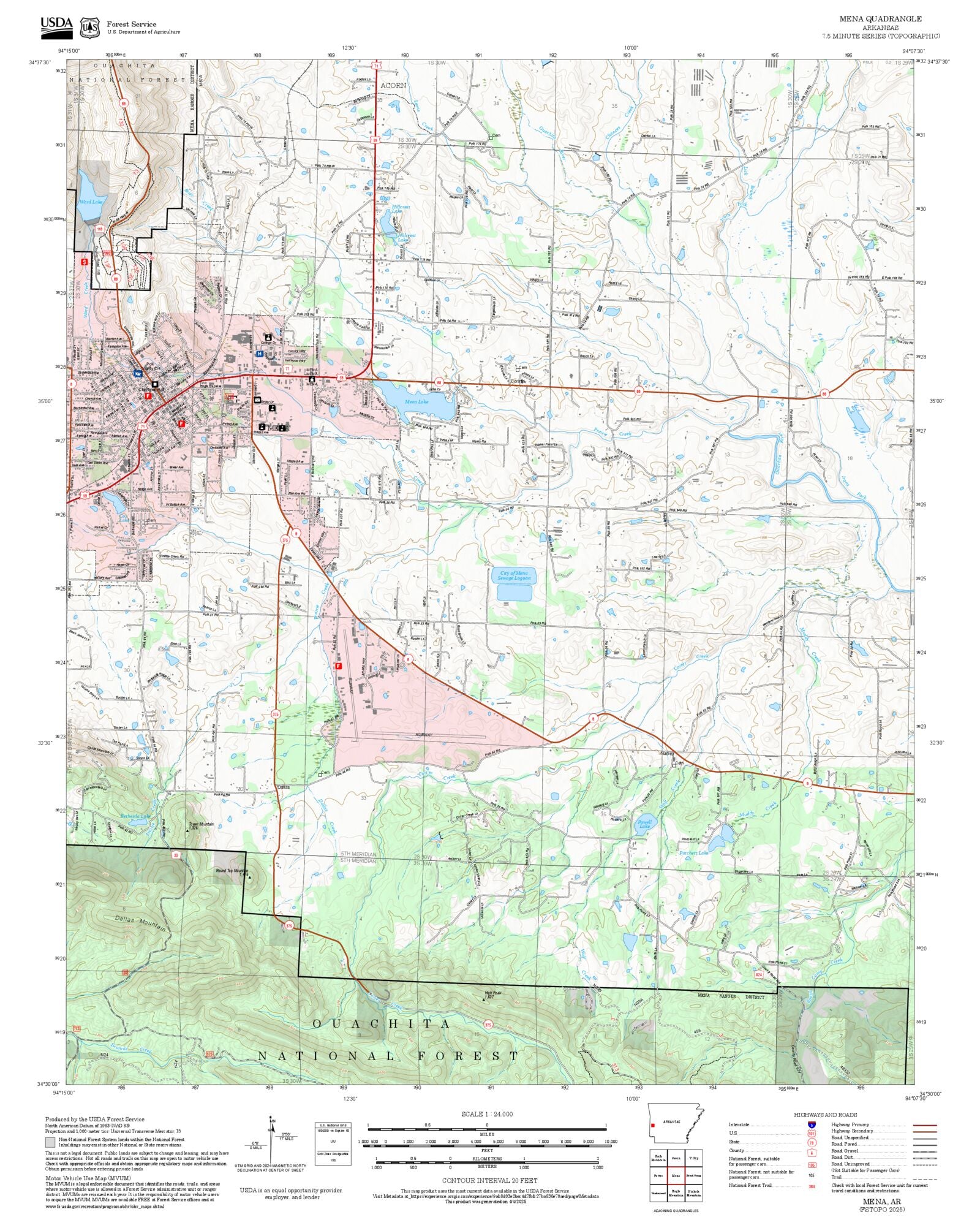 2025 Forest Service Topo Map of Mena Arkansas – MyTopo Map Store