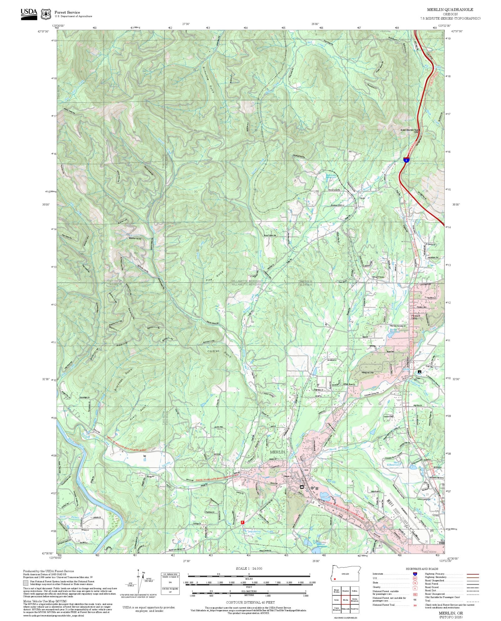 2025 Forest Service Topo Map of Merlin Oregon – MyTopo Map Store